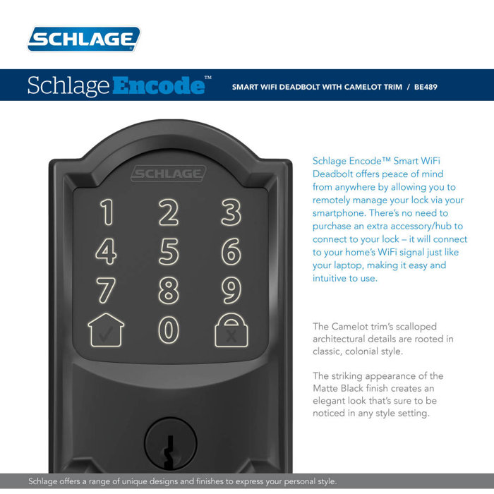 Schlage Encode Smart WiFi Deadbolt with Camelot Trim | Wayfair