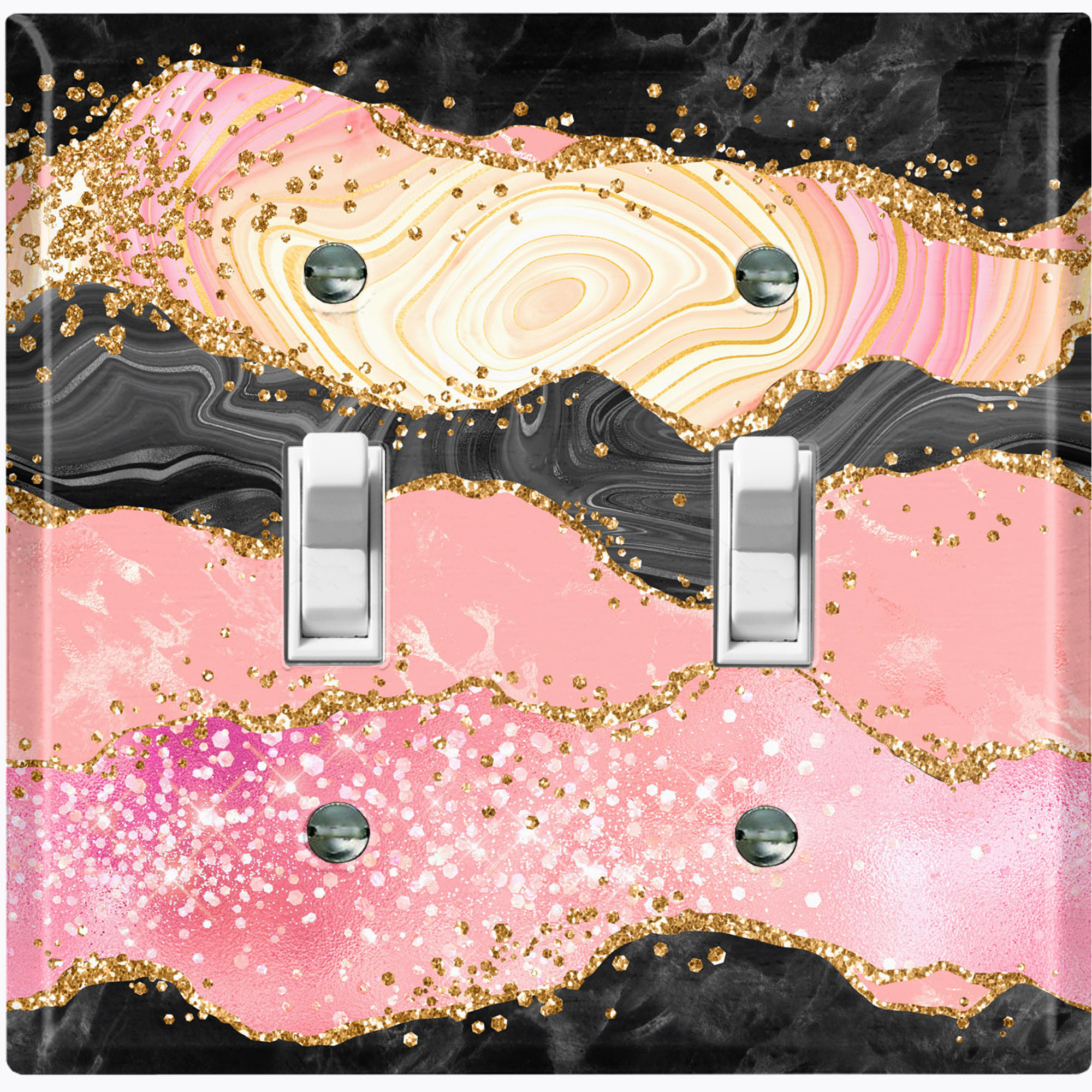 WorldAcc Girls Room Glitter Pink Black Marble 2-Gang Toggle Light ...