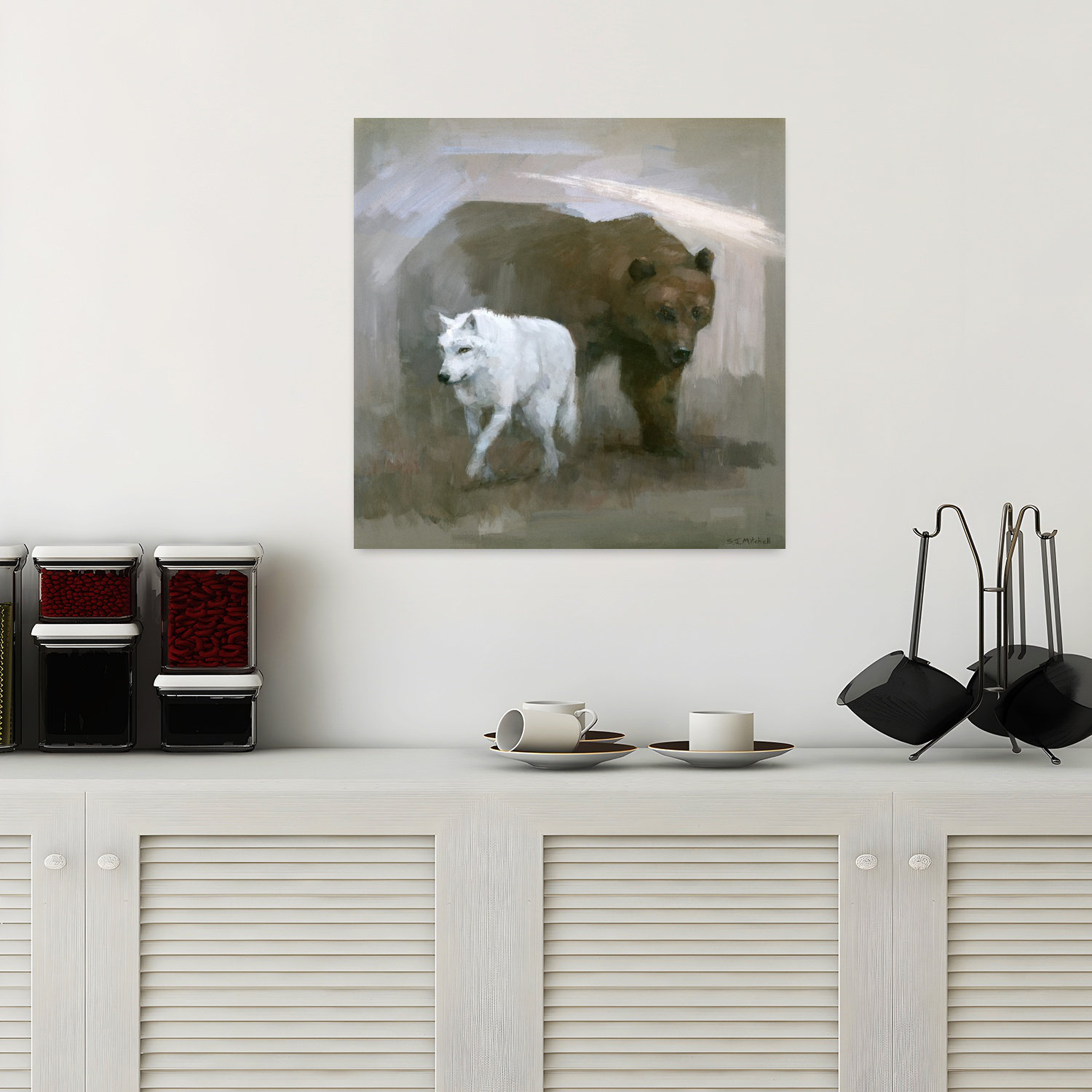 Latitude Run® White Wolf Brown Bear Contemporary Bear Wolf Wildlife ...