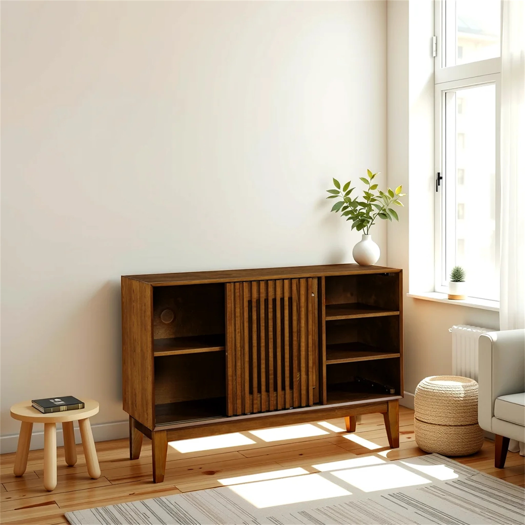 Millwood Pines Sideboard Buffet Cabinet With Storage, Farmhouse Fluted ...