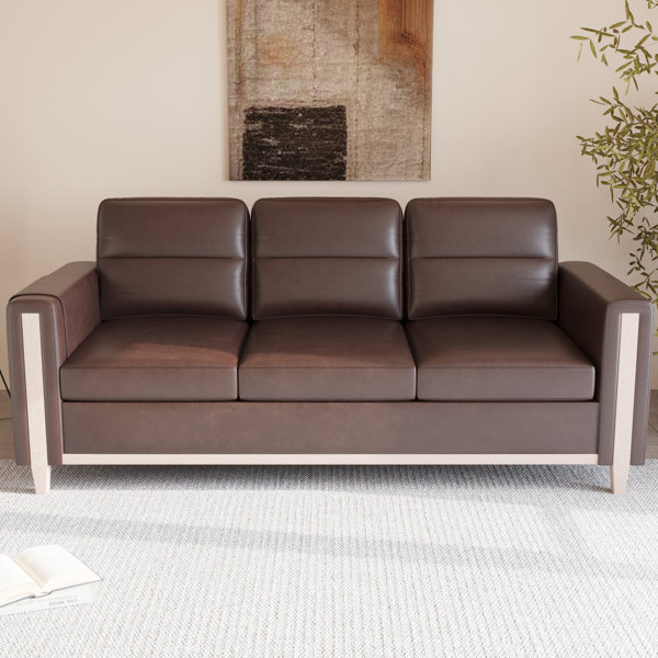 Ebern Designs 80" Solid Wood Sofa Couch,3 Seater Couch with Storage ...