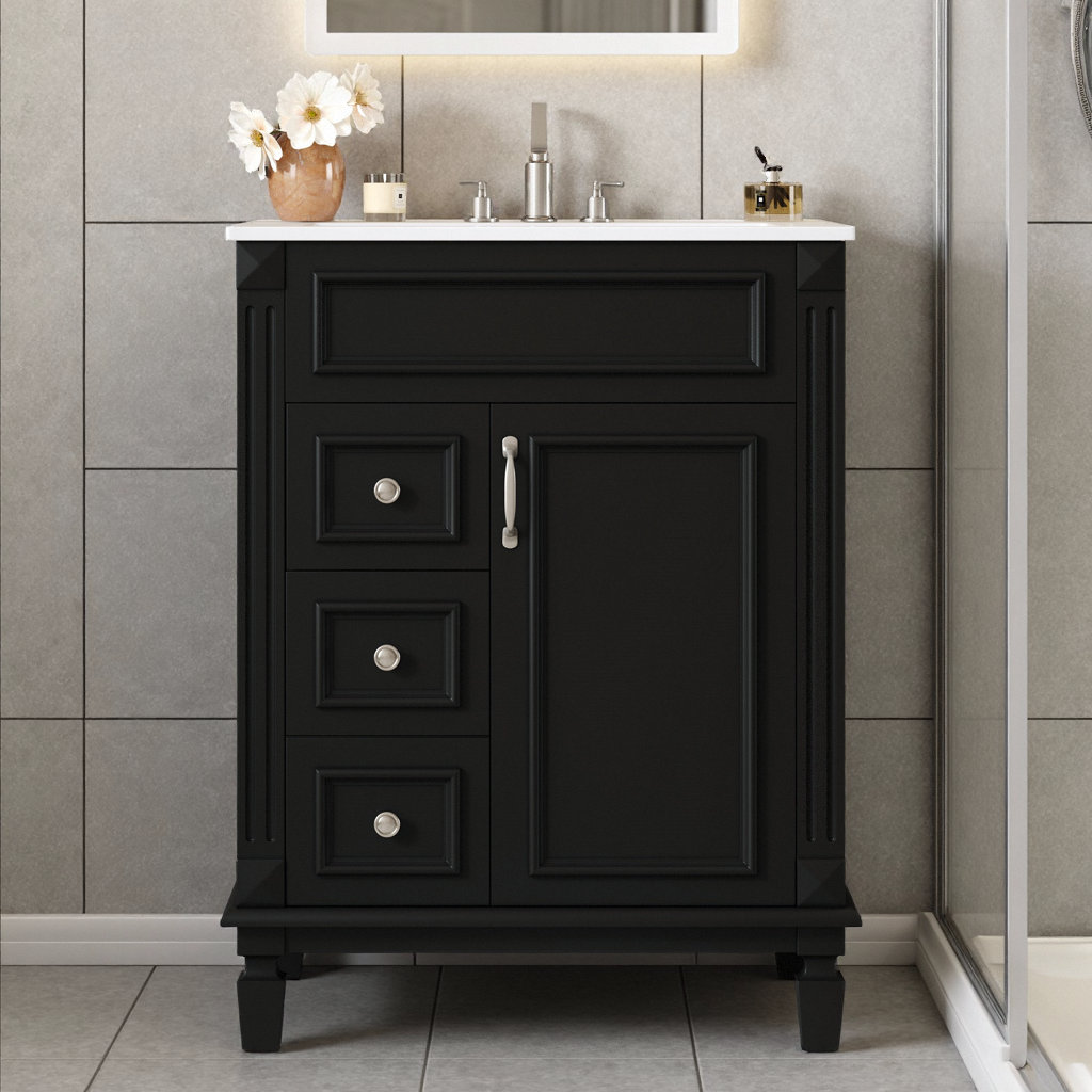 Winston Porter French Inspired 24" Bathroom Vanity with Ceramic Sink, 2 ...