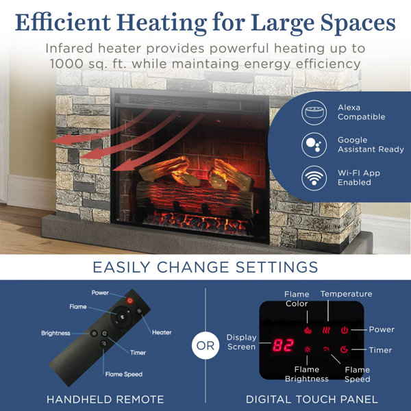 Country Living Dixson Faux Stone Brick Surround, Wood Mantel & 28 ...