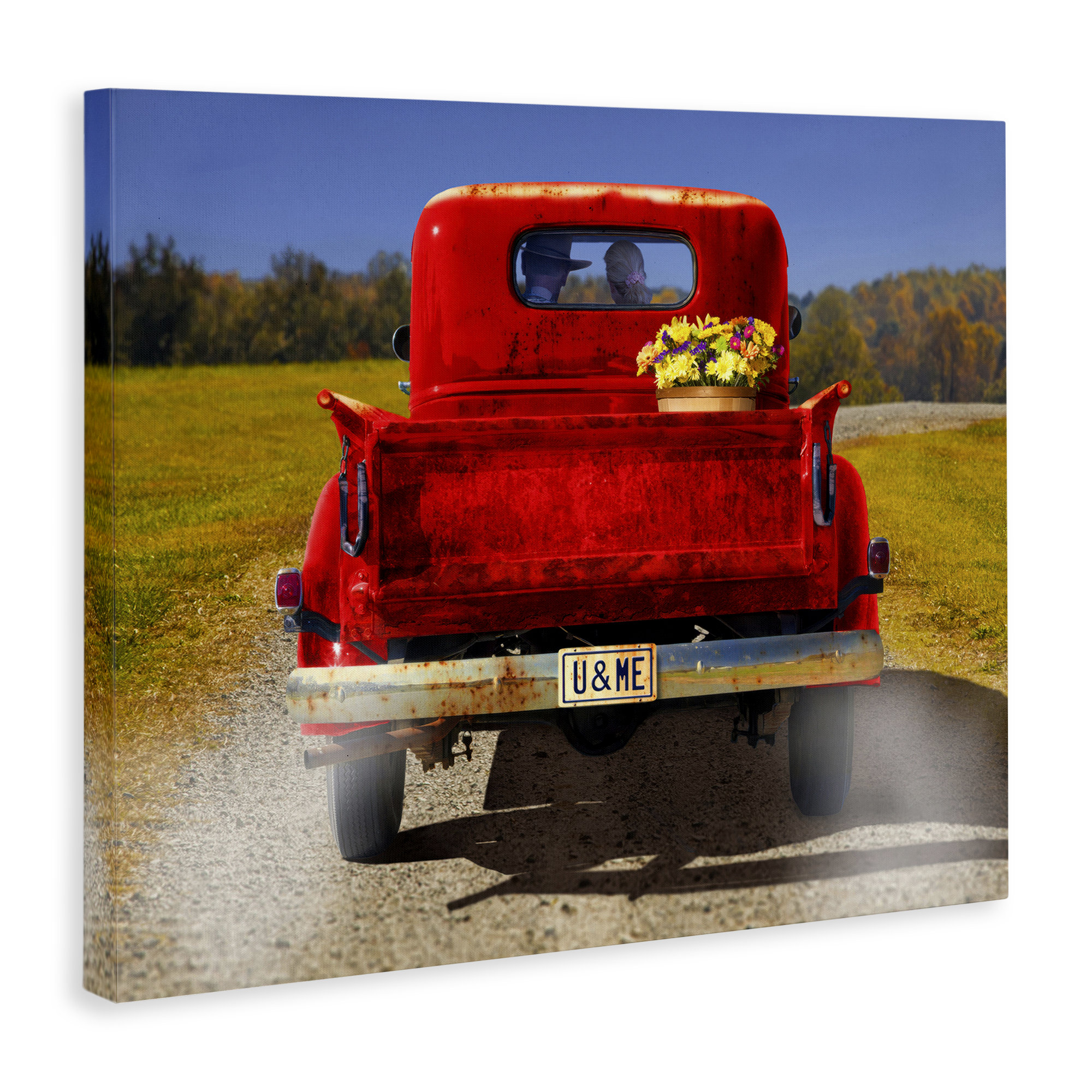 Gracie Oaks Cowboy in Red Truck Canvas Wall Art by Michael Quackenbush ...