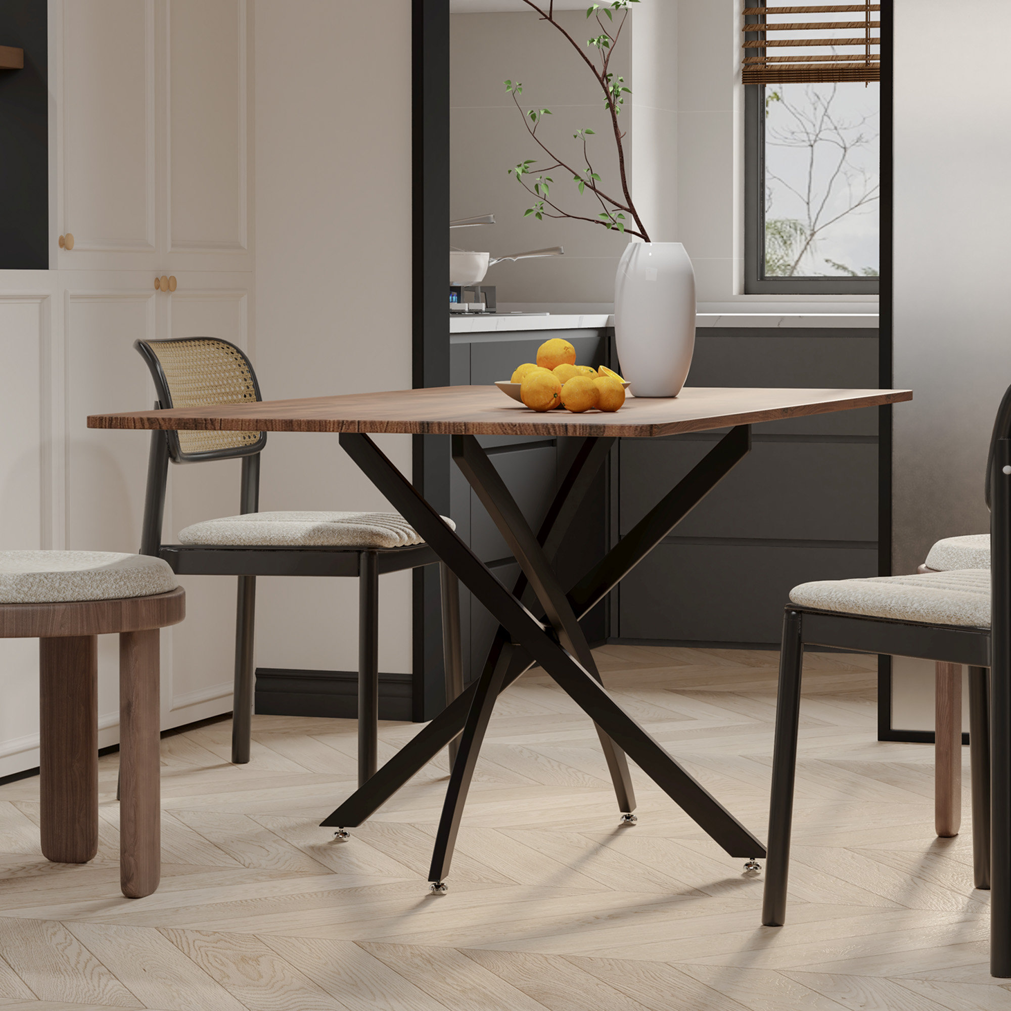 Wrought Studio™ Kazzandra 63"L Rectangular Dining Table with Metal ...