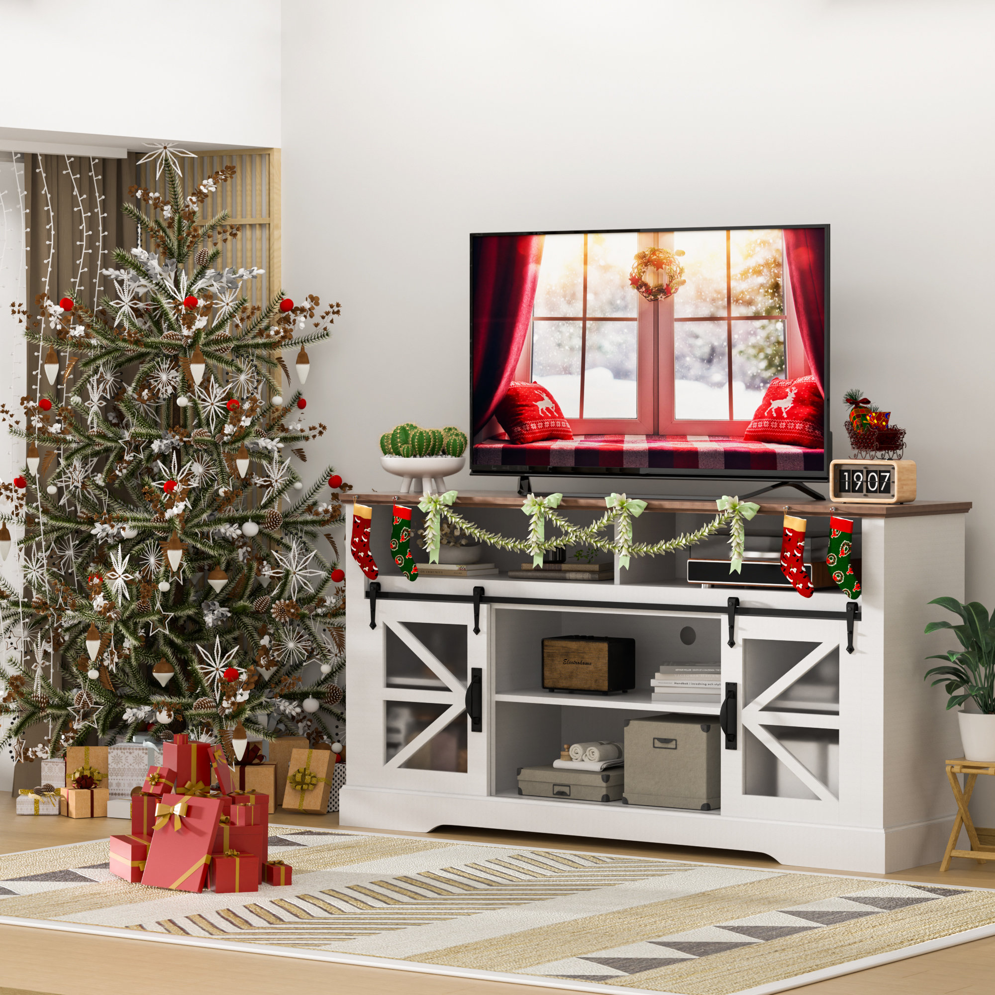 August Grove 60" Modern Farmhouse TV Stands, Entertainment Centers for ...