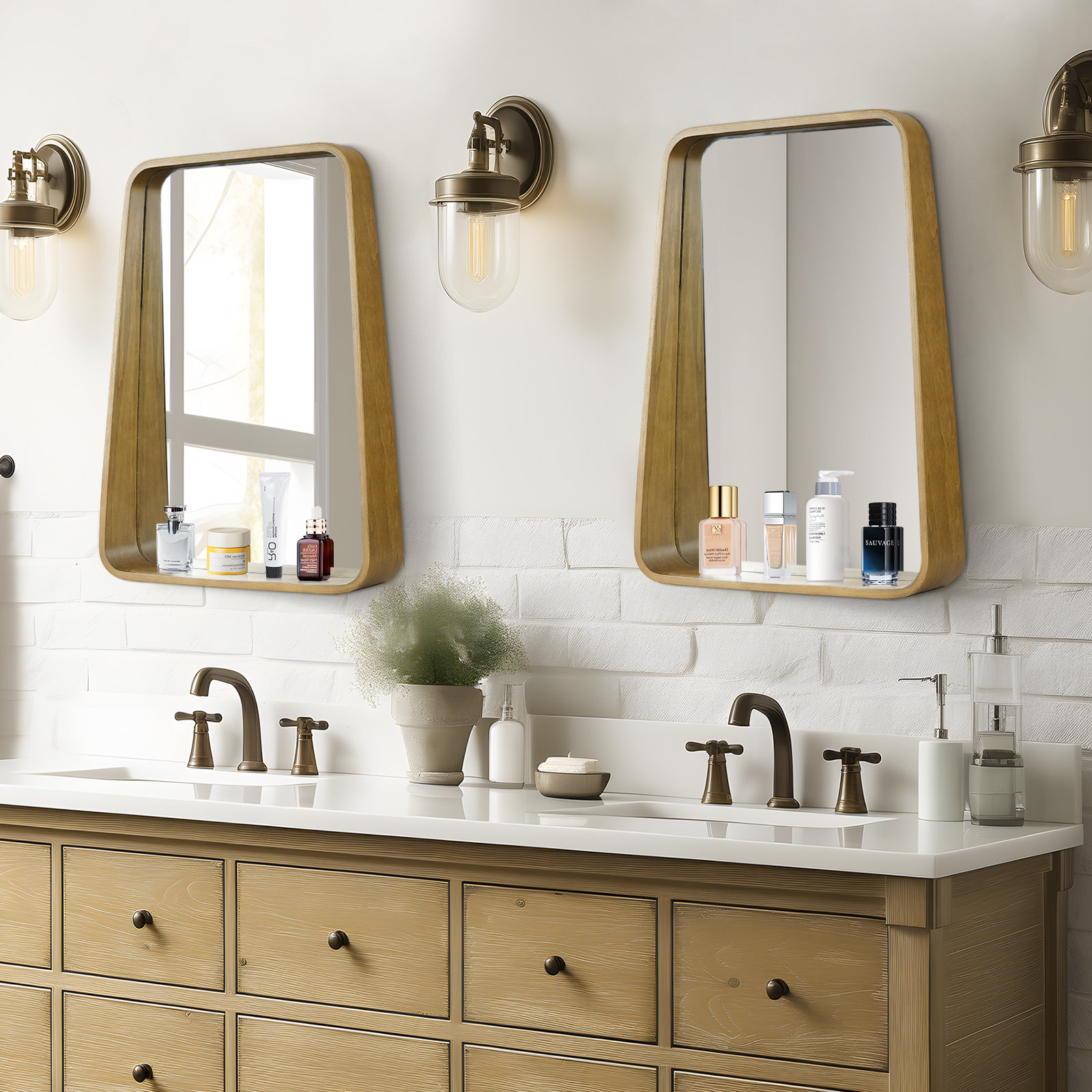 Ebern Designs Trapezoid Wood Frame Storage Mirror - Perfect for ...