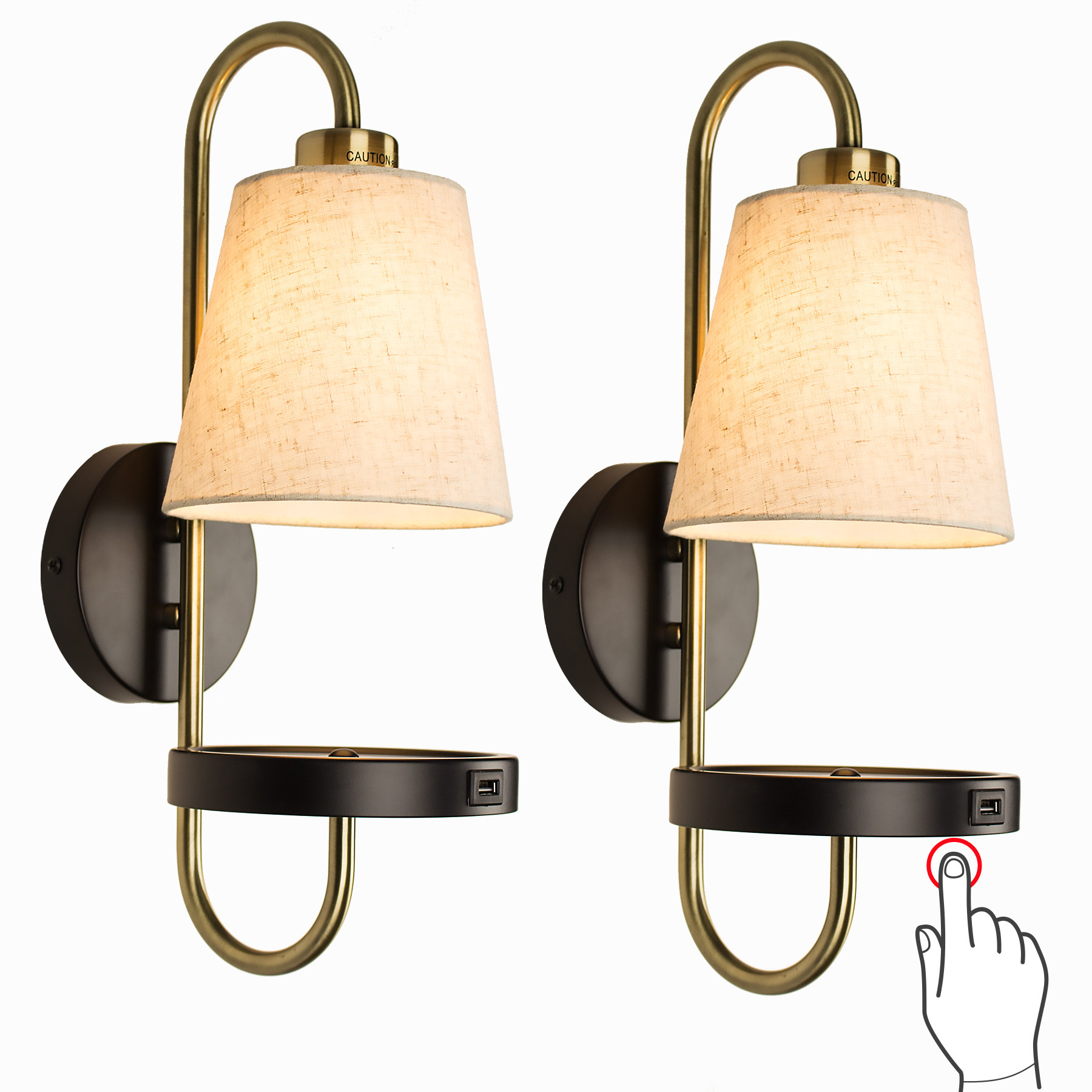 Mercer41 Scheib Iron Armed Wall Sconces with USB Port, Touch Control ...