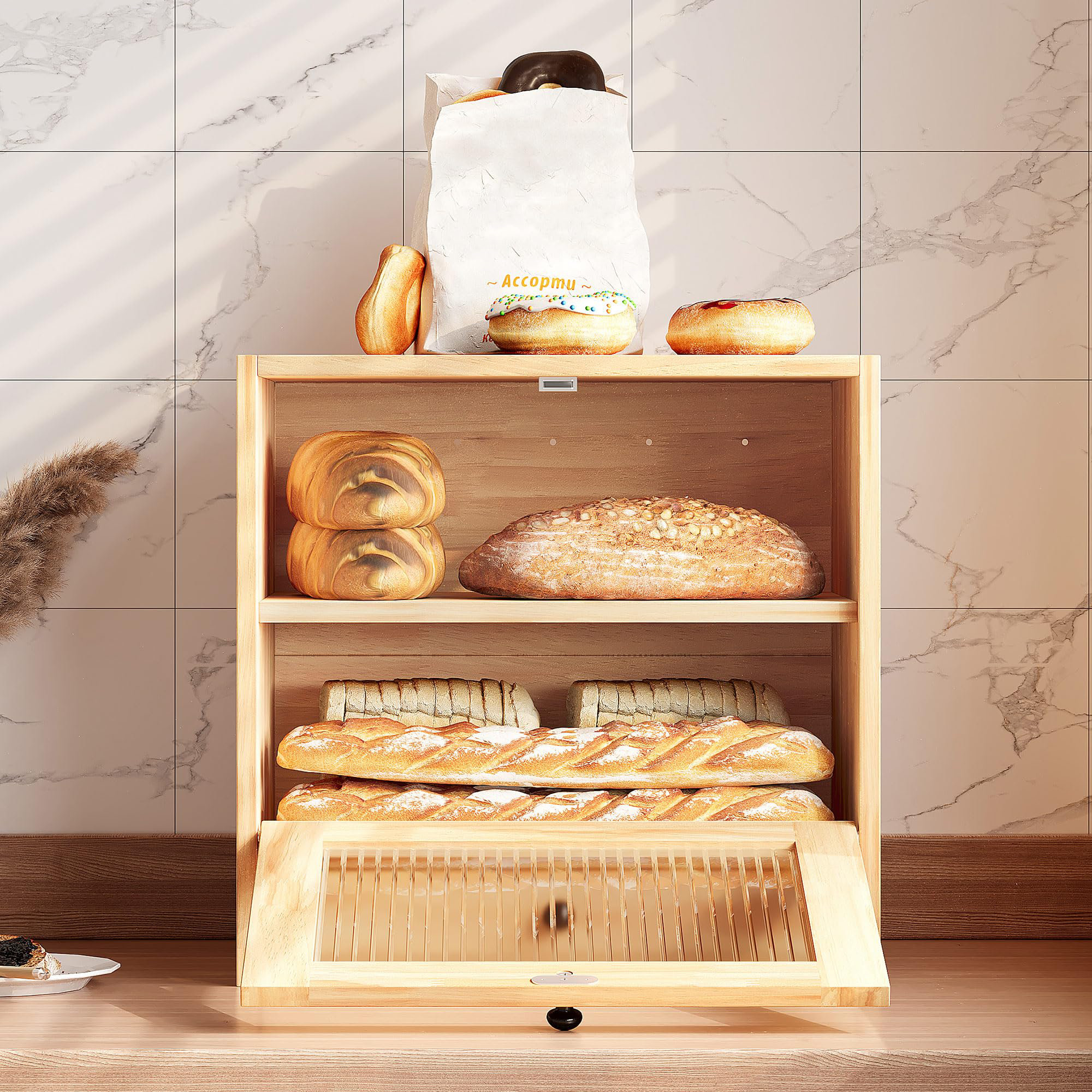 Hokku Designs Bread Box For Kitchen Countertop 3 Layer Large Corner ...
