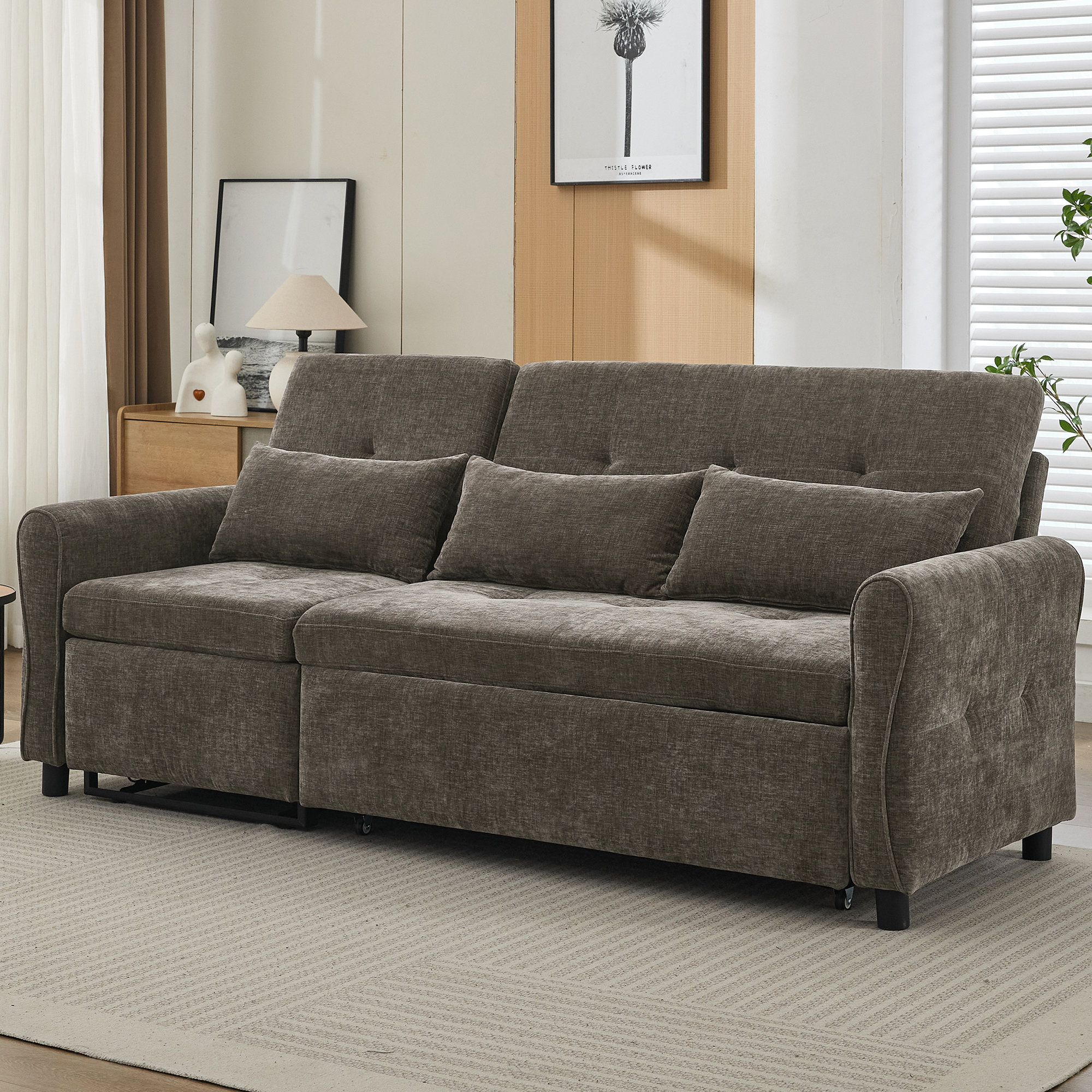 Ebern Designs Three-Seater Pull Out Sofa Bed With Reversible Recliner ...