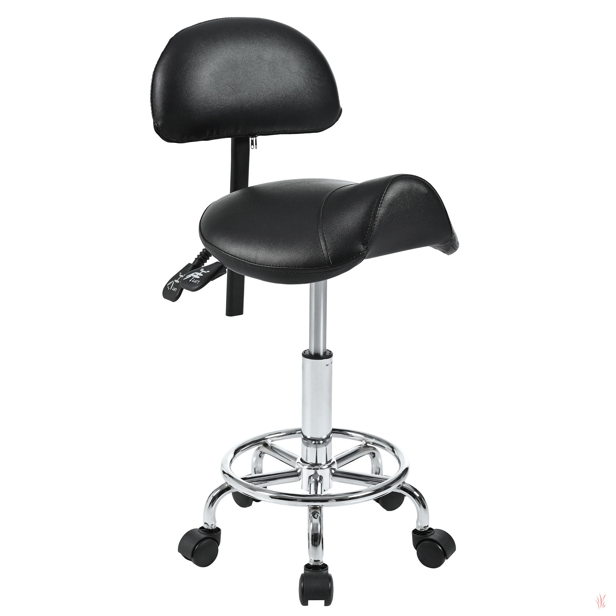 Inbox Zero Saddle Stool With Back Support, Rolling Stools With Foot ...