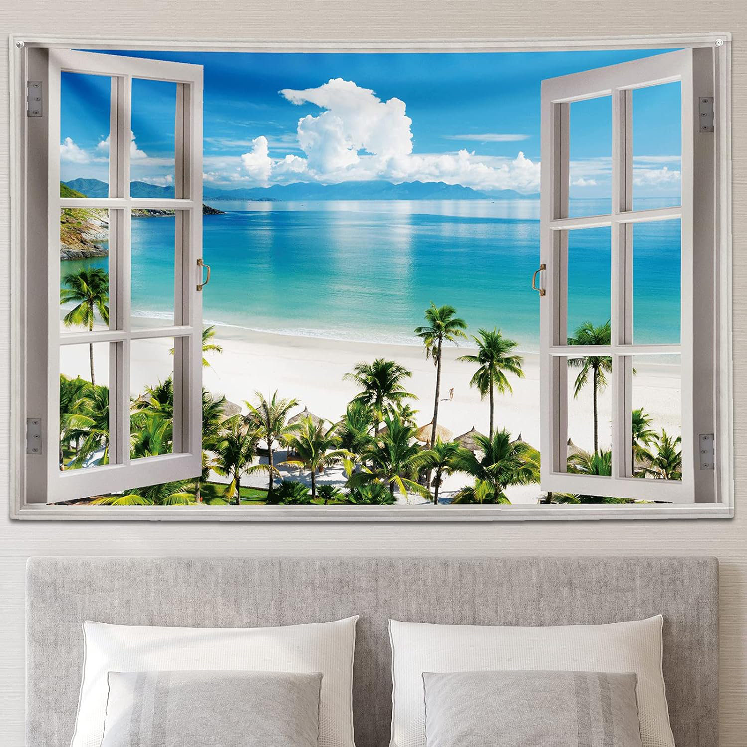 Highland Dunes Ocean Beach Tapestry Wall Hanging Blue Sea Tropic Island ...