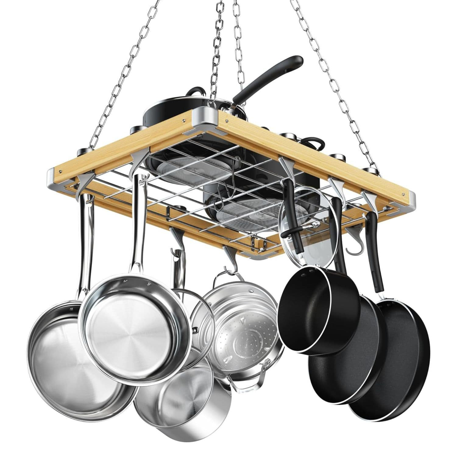 Latitude Run® Elegant Ceiling-Mounted Wooden Pot Rack | Wayfair