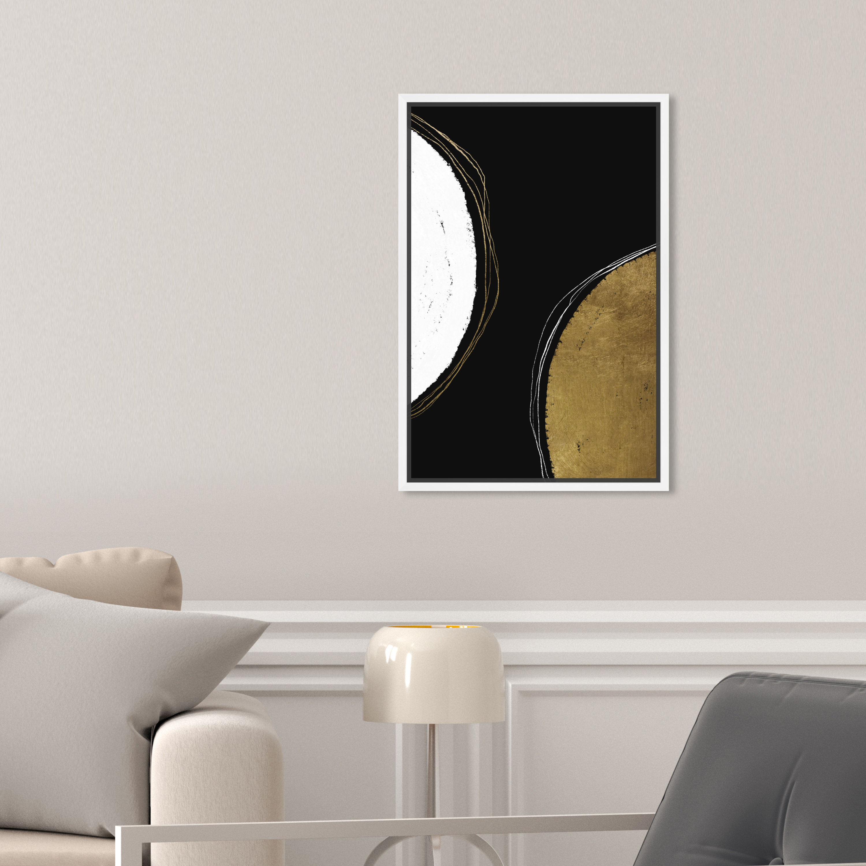 Oliver Gal Two Moons In Gold, Large Circle Moons Modern Black Canvas ...