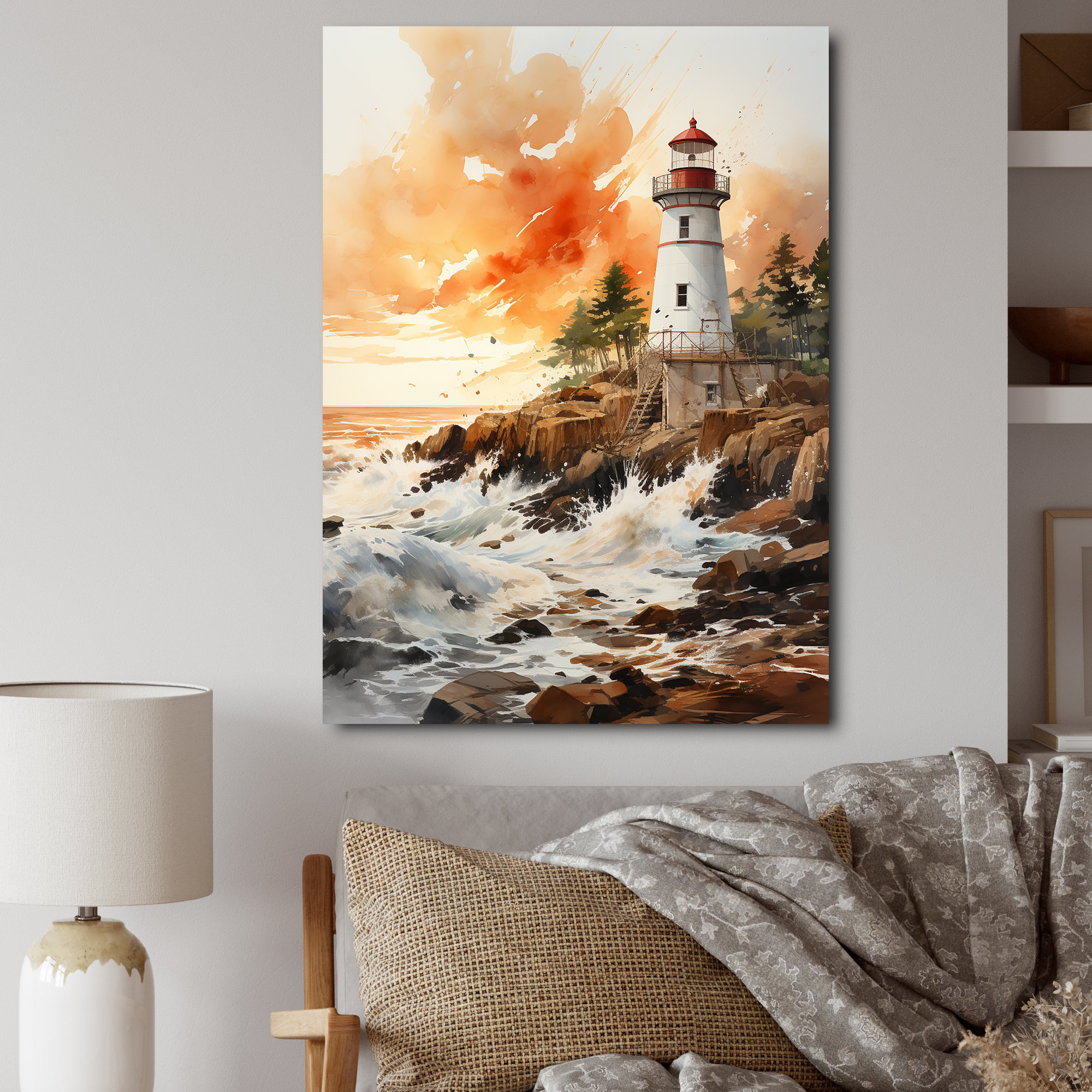 Breakwater Bay Lighthouses By The Cliff III - Nautical & Beach Canvas ...