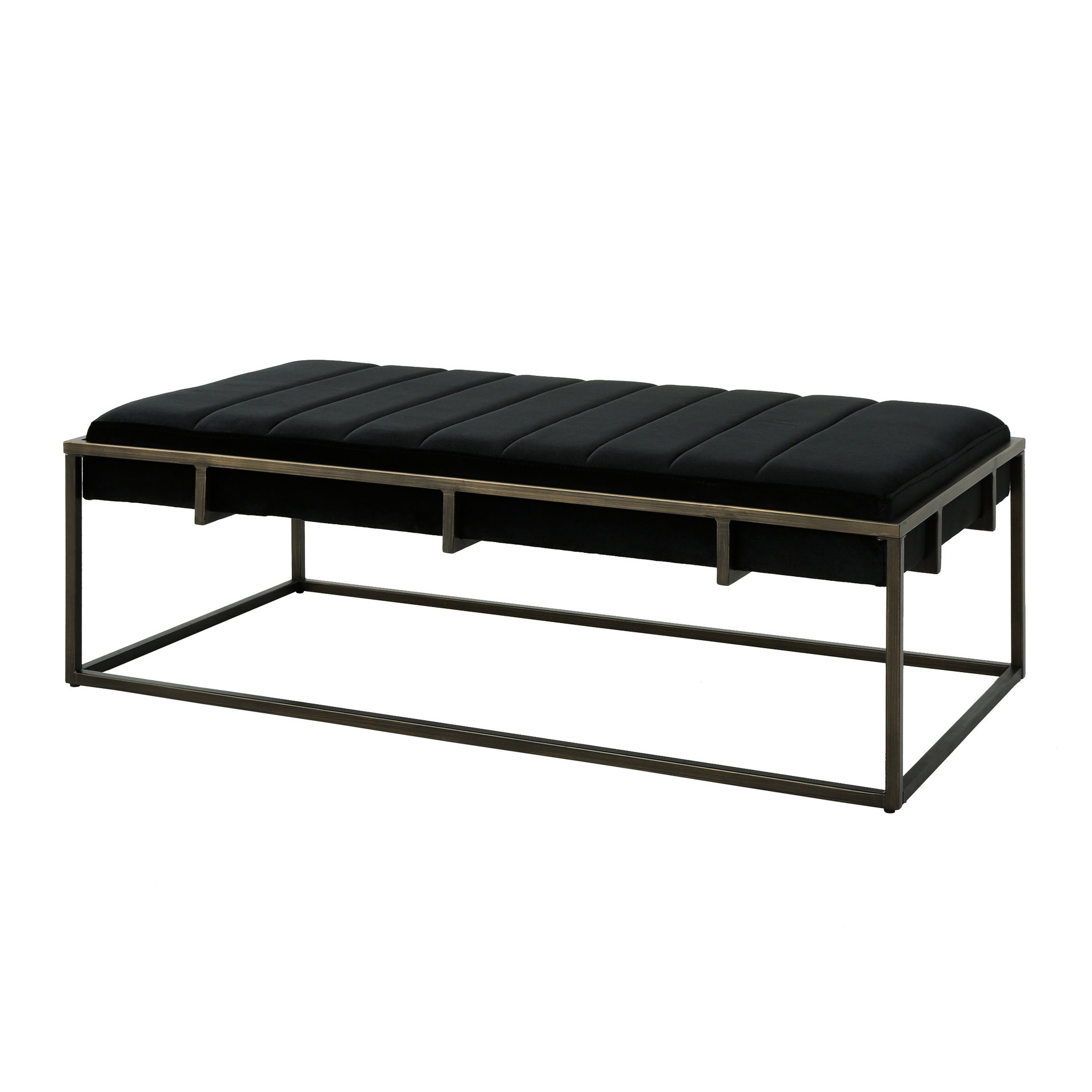 17 Stories Black Upholstered Bench With Velvet And Brass Finish ...