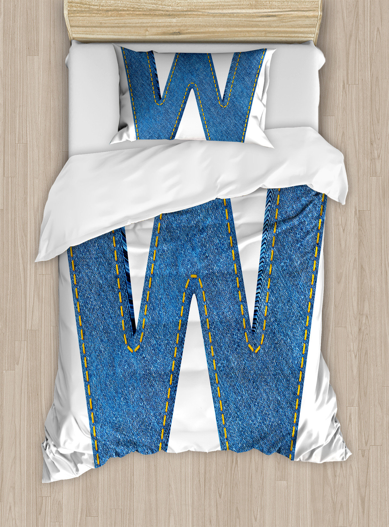 Ambesonne Letter W Duvet Cover Set, Symmetrical Sign W, Twin, Blue ...