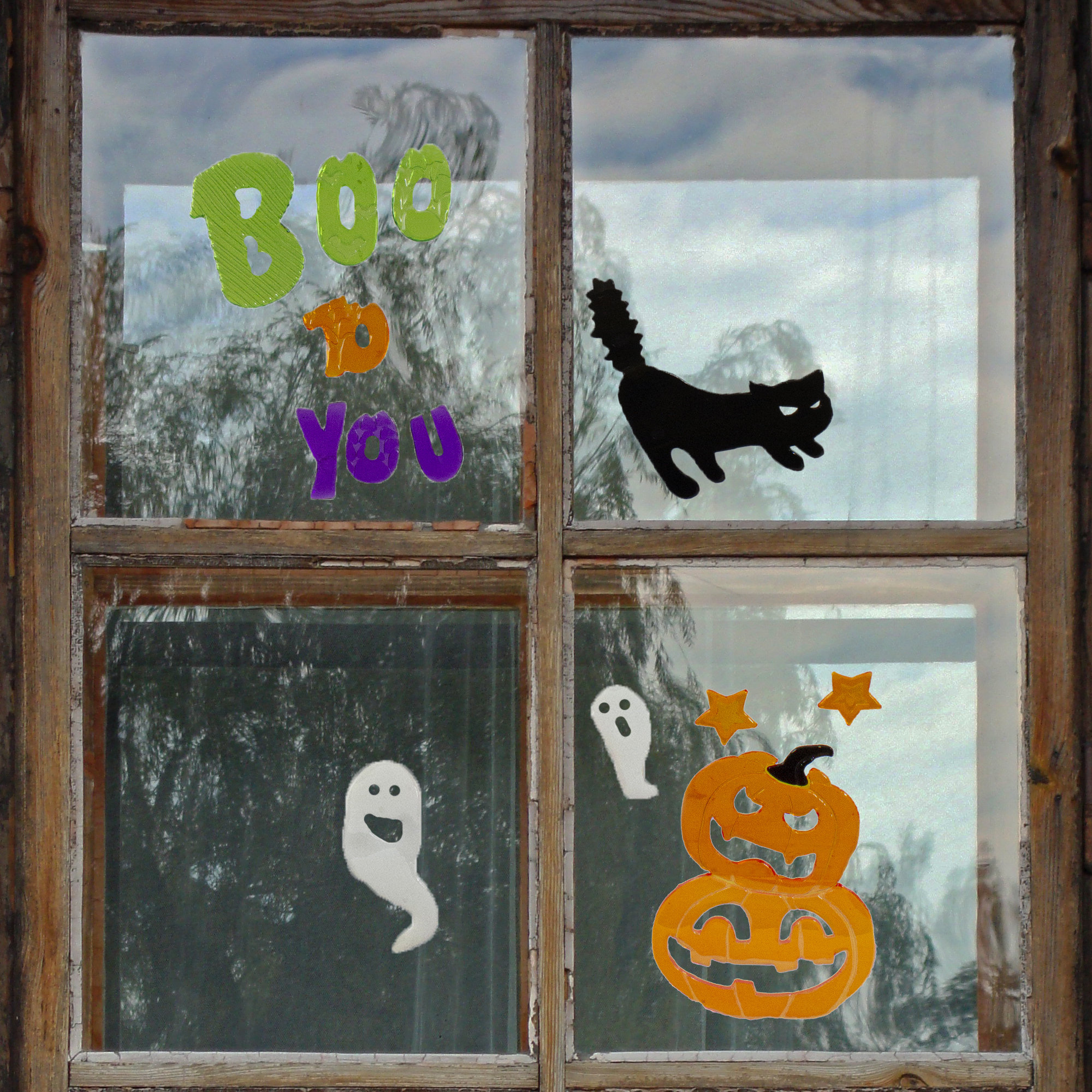 Northlight Seasonal Green and Orange Boo To You Halloween Gel Window ...