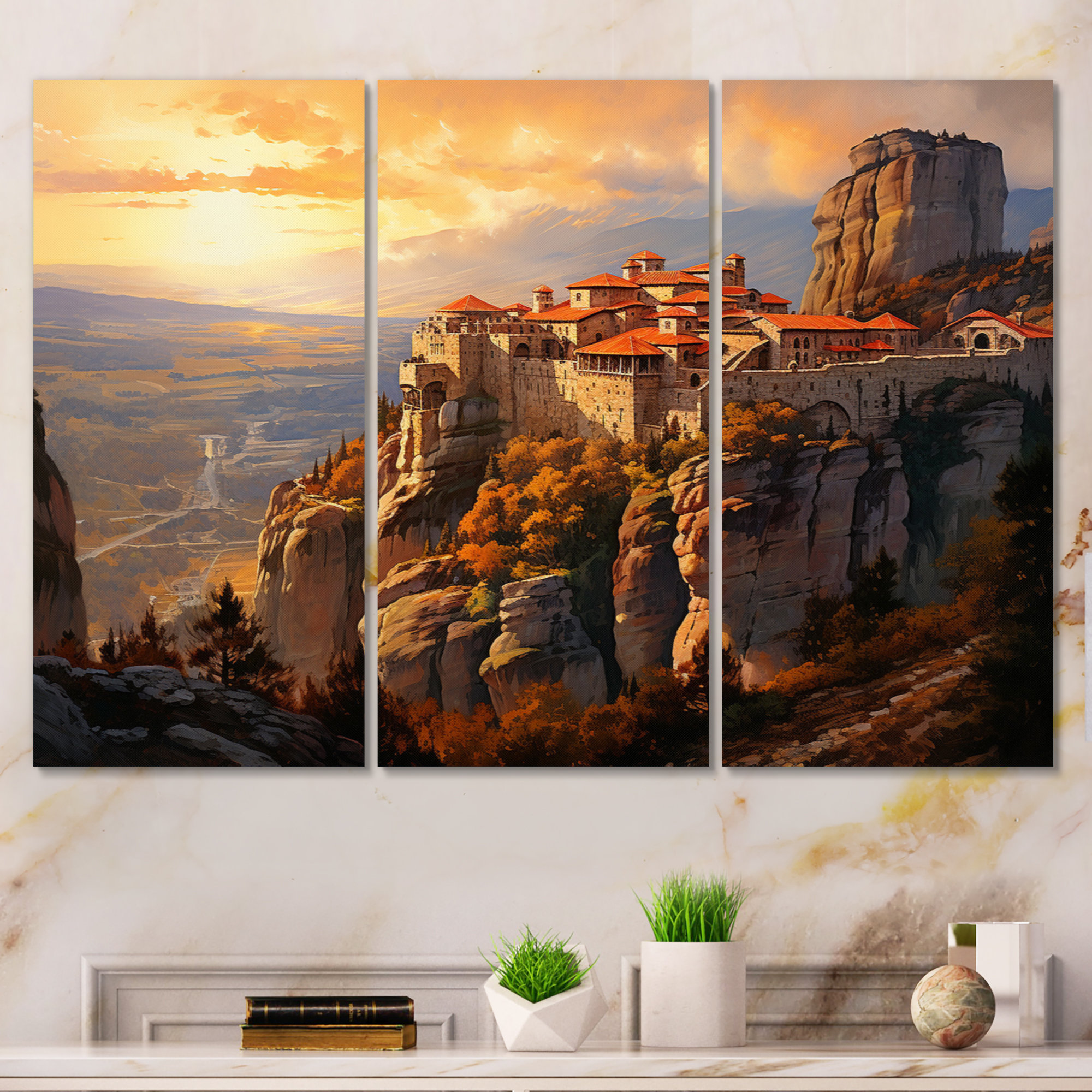Design Art Greece Meteora Enigma II - Landscapes Metal Art Print Set ...