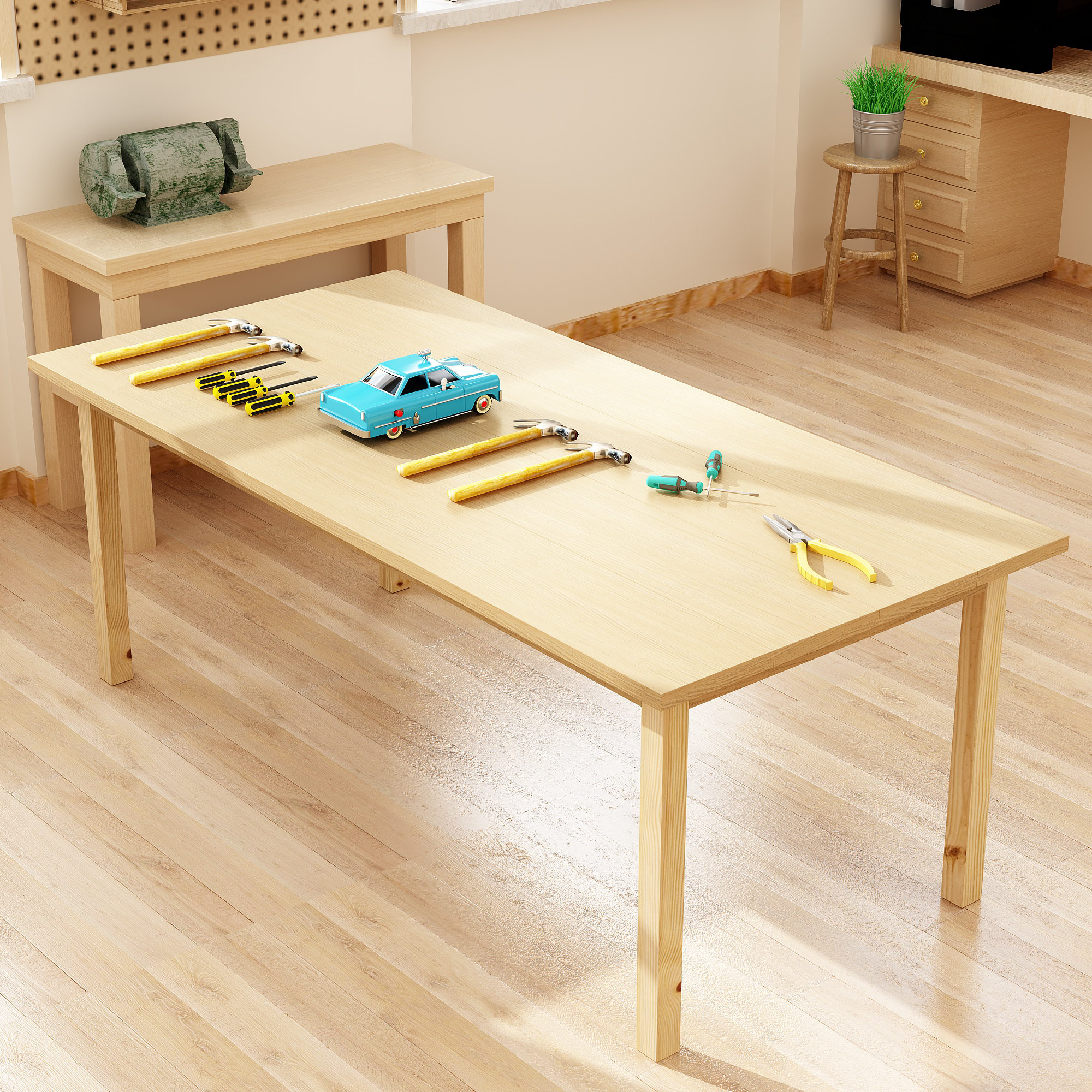 Latitude Run® Solid Rubber Wood Natural Wood Handcrafted Desk ...
