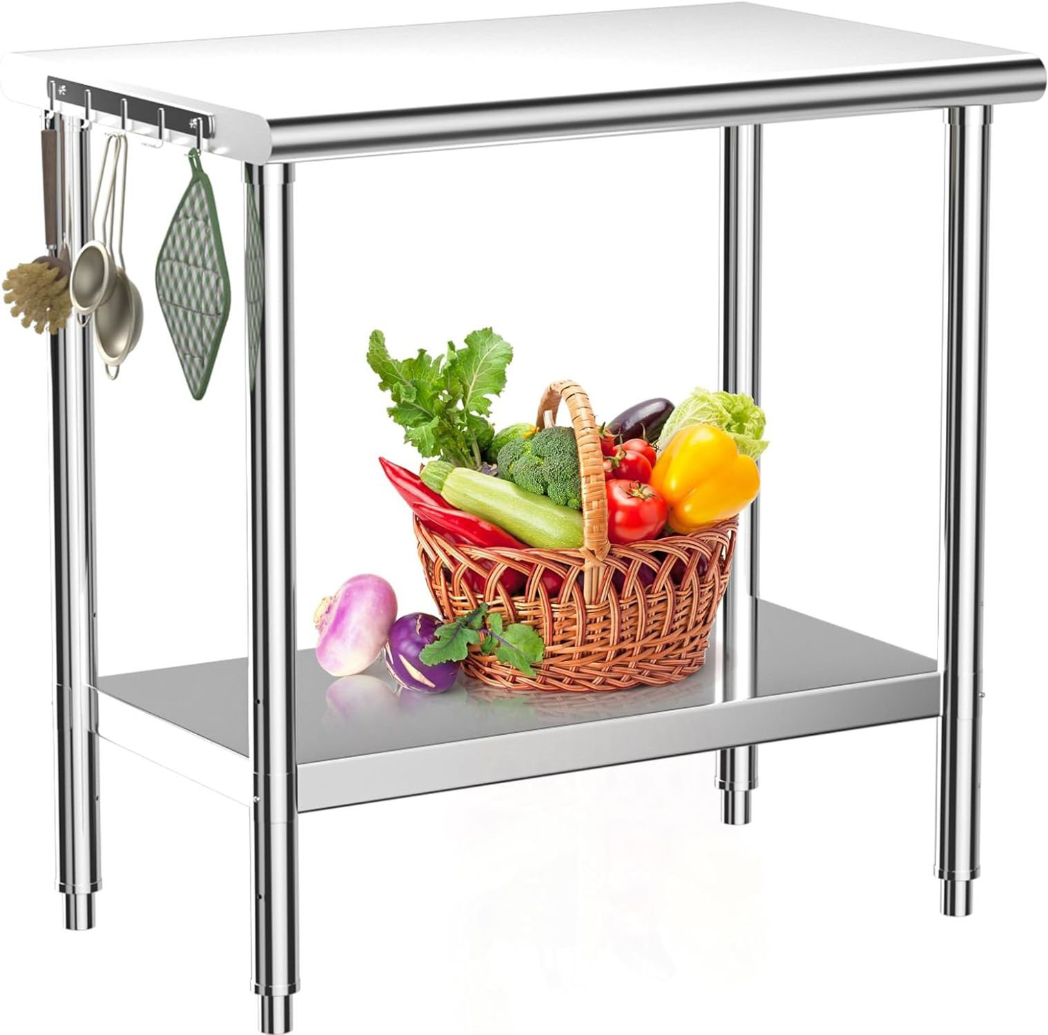 Orren Ellis Stainless Steel Table 24x36 Inch Dual Shelf Heavy Duty Prep ...