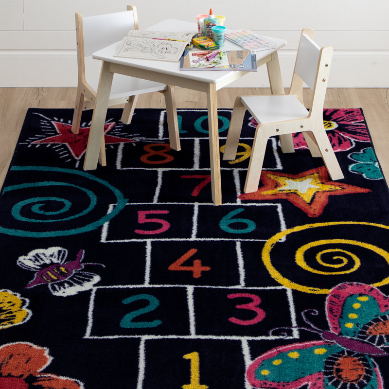 Zoomie Kids Anastasia Hopscotch Chalk Black/Red/White Area Rug ...