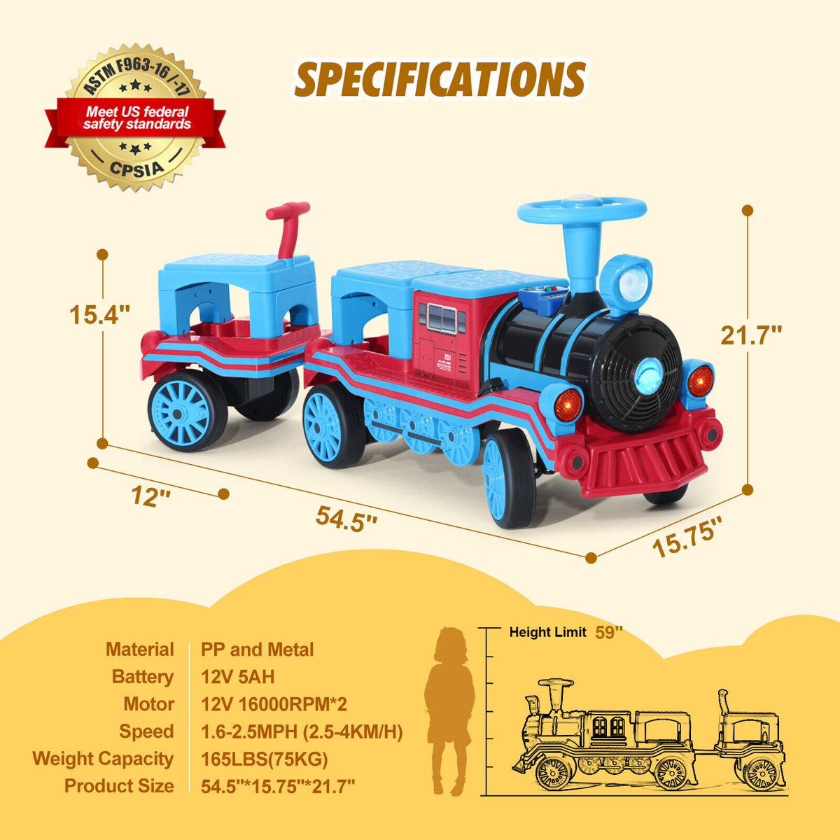 Joyldias 2 Seater 12v Kids Ride On Train With Detachable Carriage ...