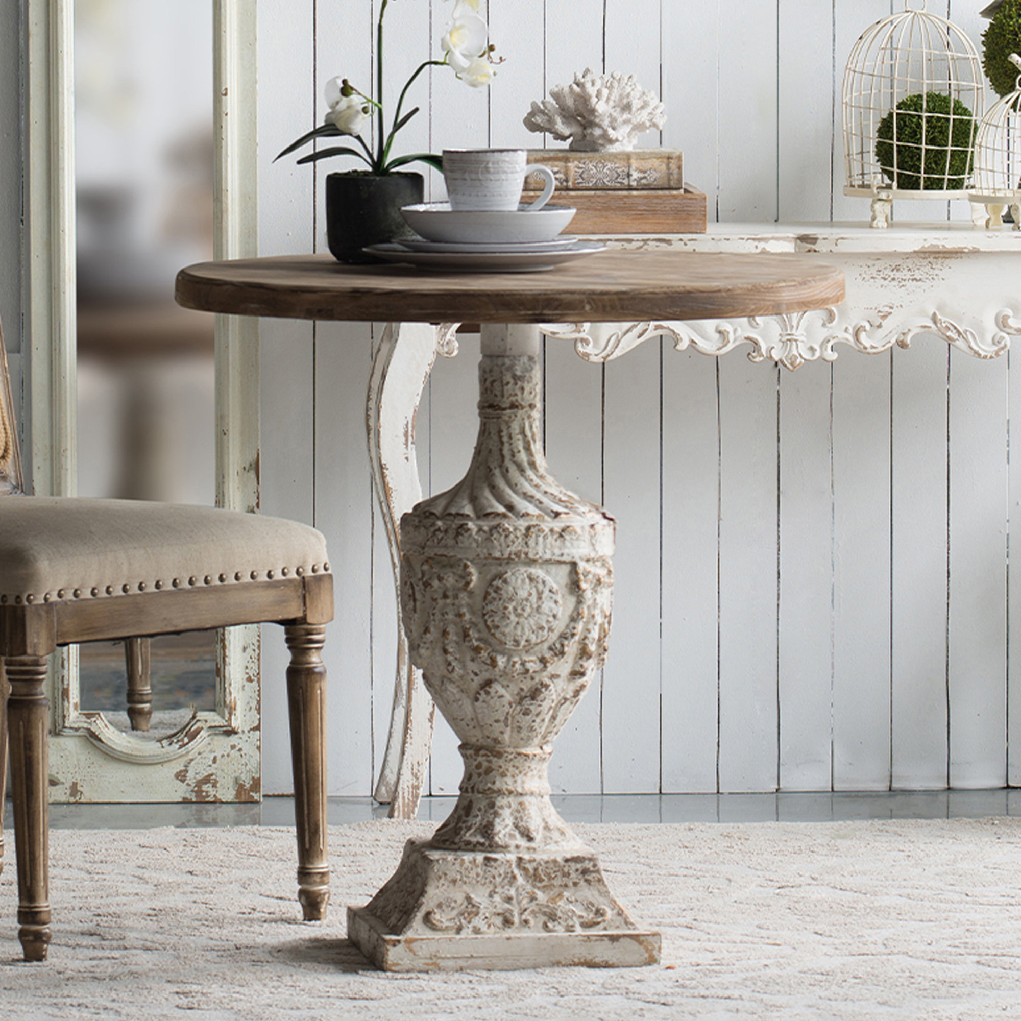 One Allium Way® 30" Ramani Antique Round Wood Table, Distressed Design ...