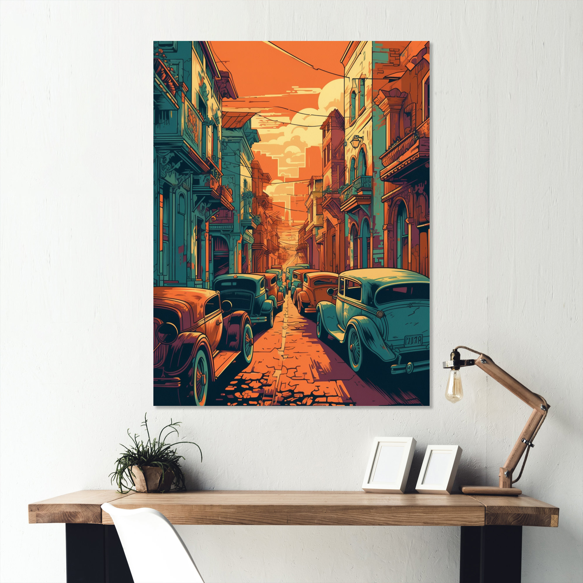 Red Barrel Studio® Orange and Blue Parked Vintage Cars I - City Art ...