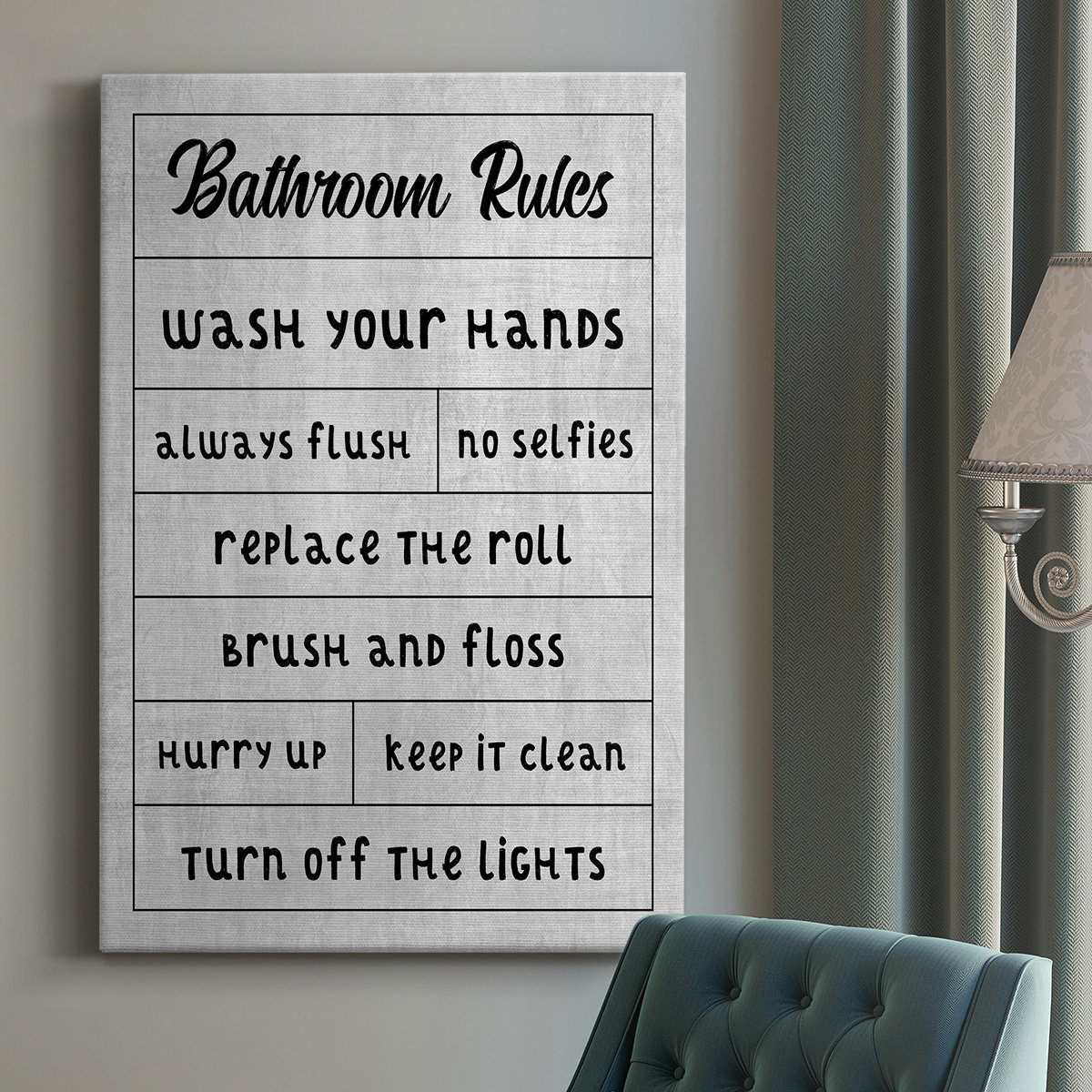 Trinx Ianos Ianos Simple Bathroom Rules - Wrapped Canvas Textual Art ...