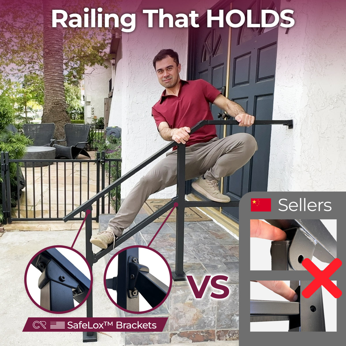 CR Home Hand Rails for Outdoor Steps for Porch, Deck, & Balcony Railing ...