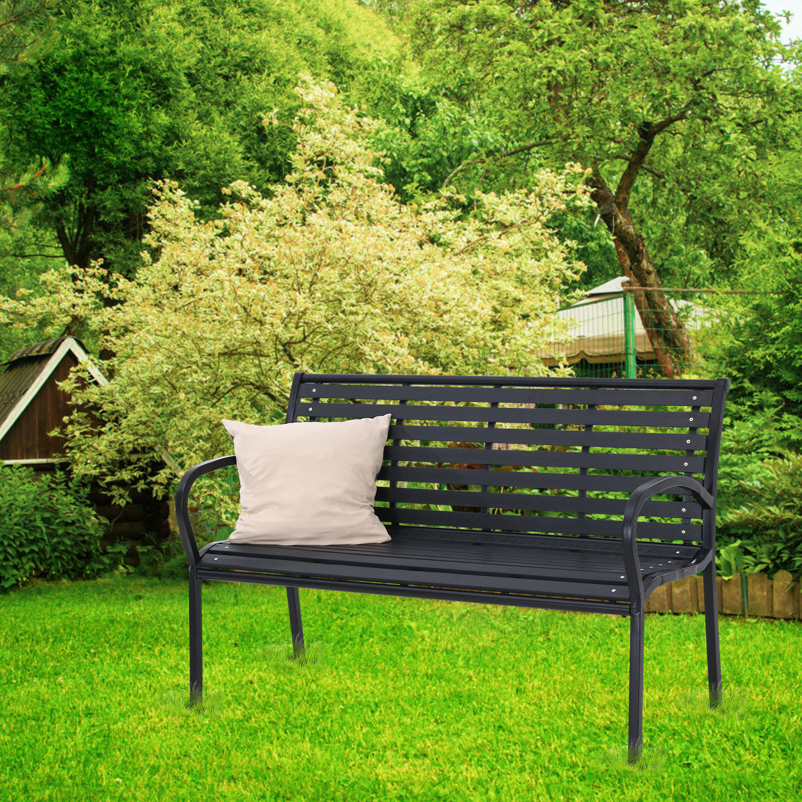 Ebern Designs Rekisha Iron Outdoor Bench Metal Outdoor Patio Bench ...