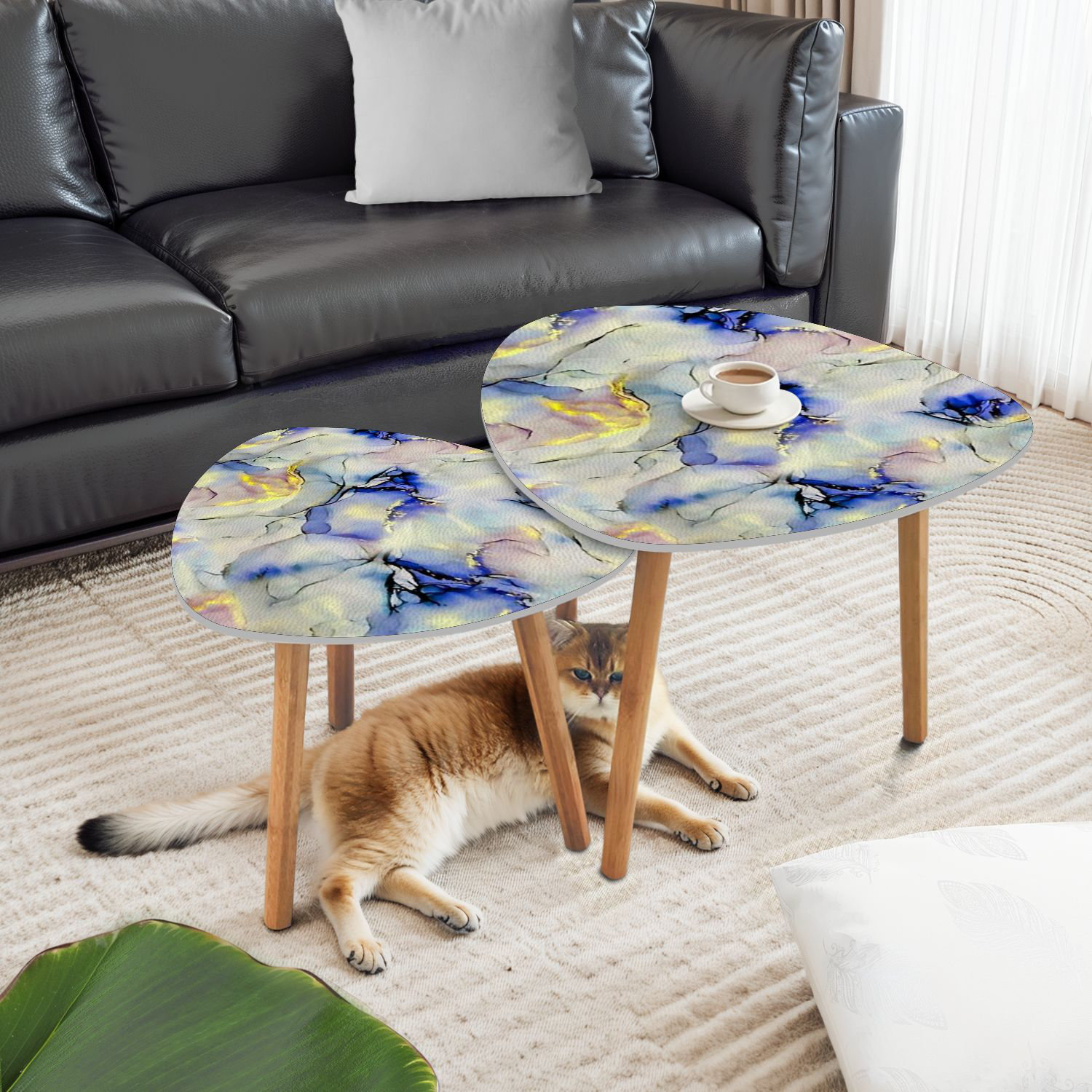 George Oliver Triangle Nesting Coffee Table Set of 2 Seamless Shibori ...