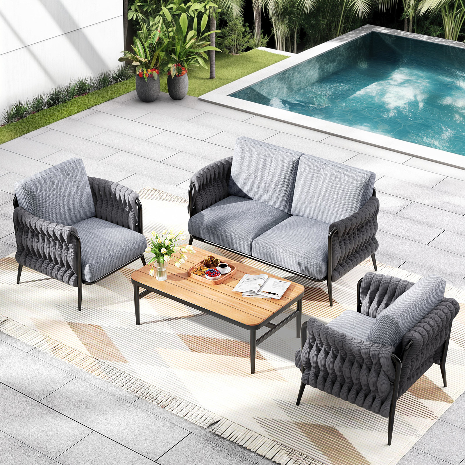 George Oliver Saoirse 4 Piece Rattan Sofa Seating Group With Cushions ...
