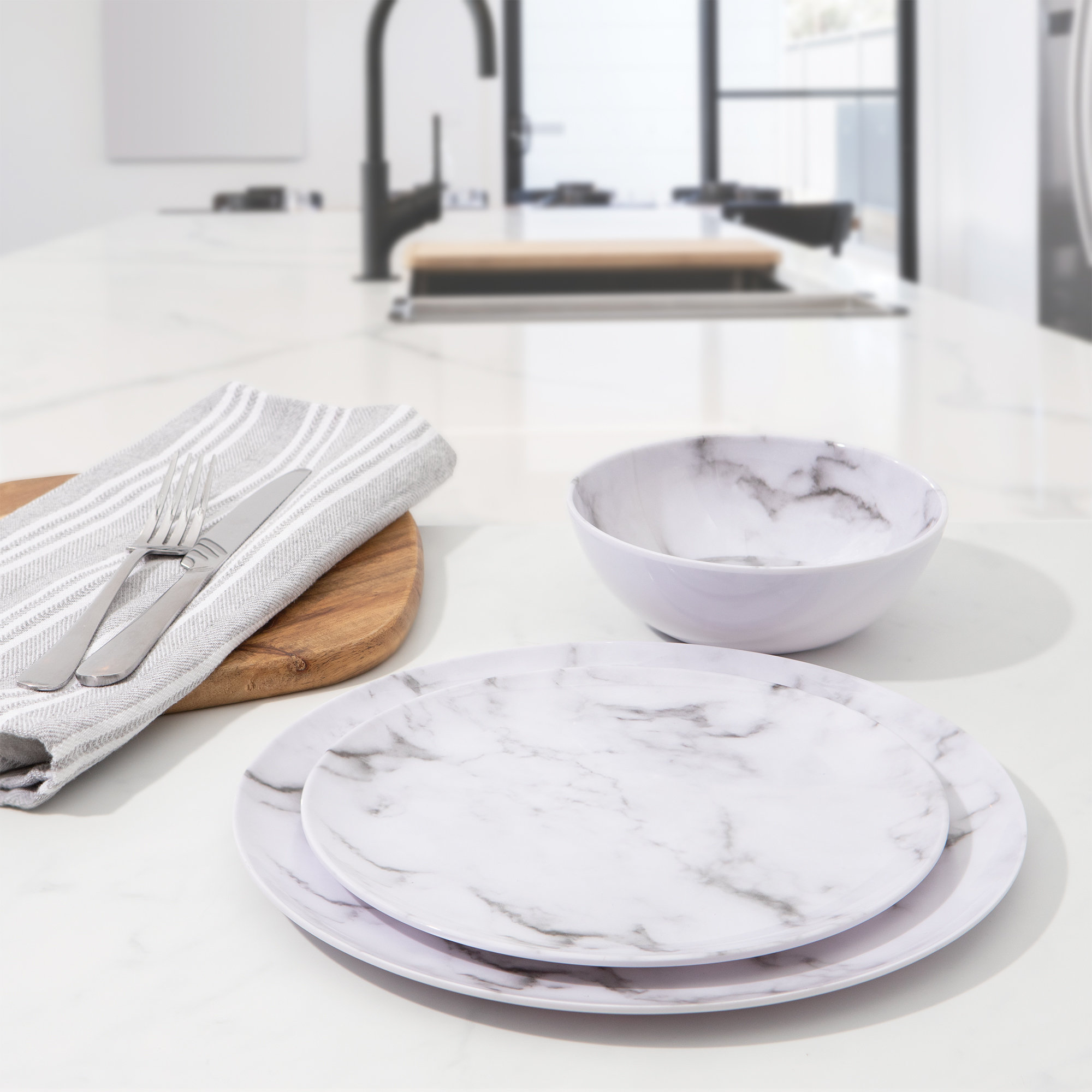 Wrought Studio™ 12-Piece Melamine Dinnerware Set, Plates, Dishes, Bowls ...