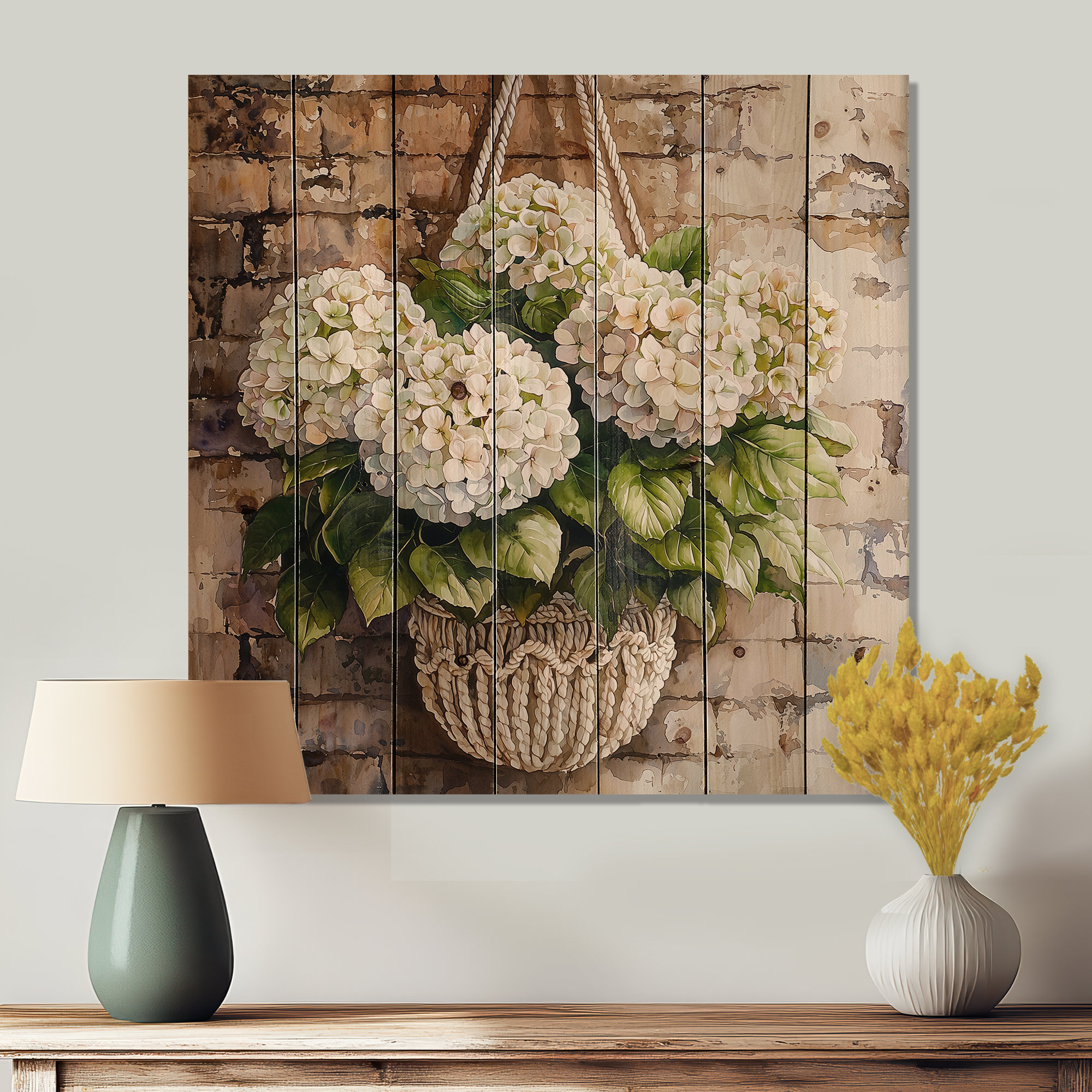 Ophelia & Co. Hydrangeas In A Macrame II - Hydrangea Wood Wall Decor ...