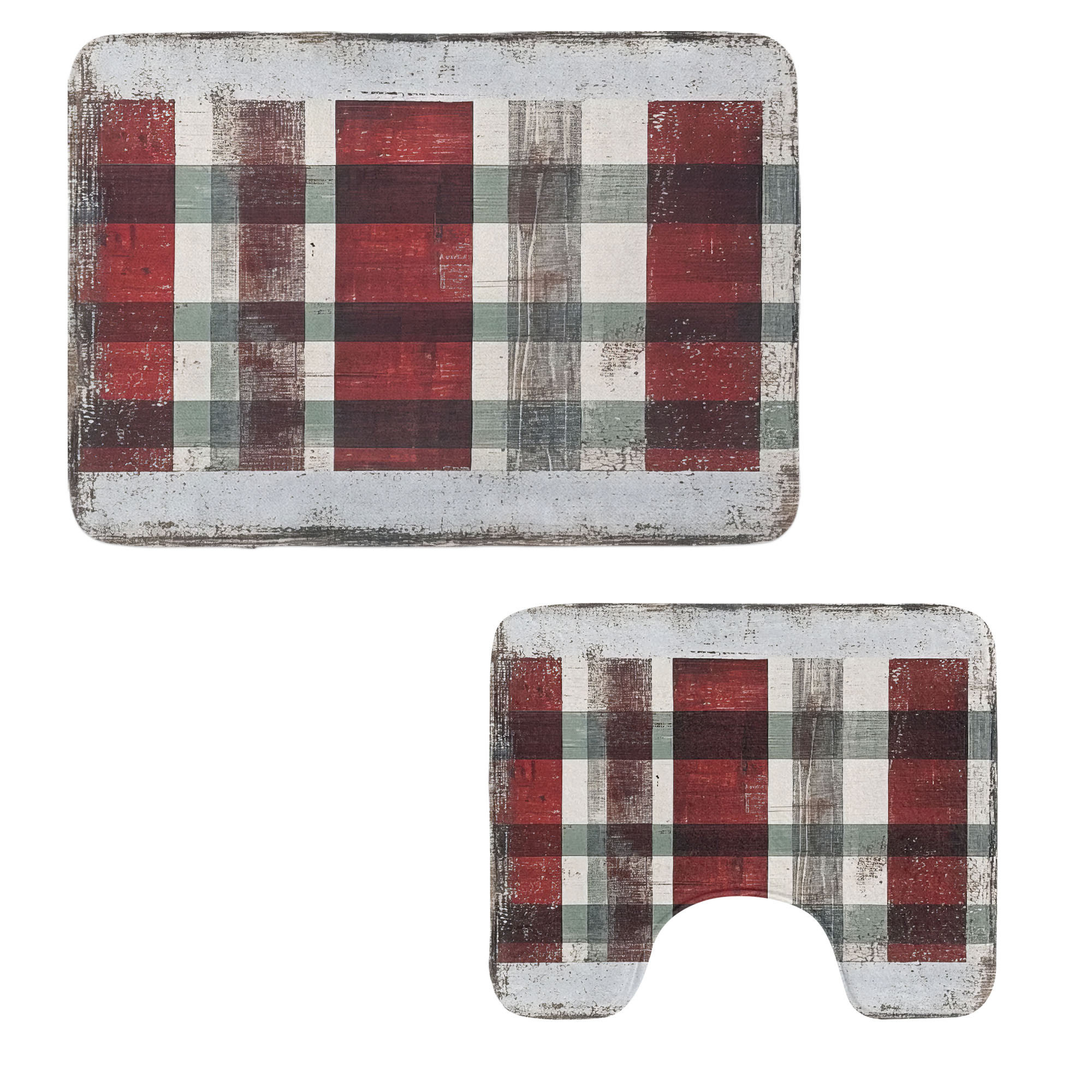 East Urban Home Plaid Bathroom Rug Set 2 Pieces Rectangle & Contour ...