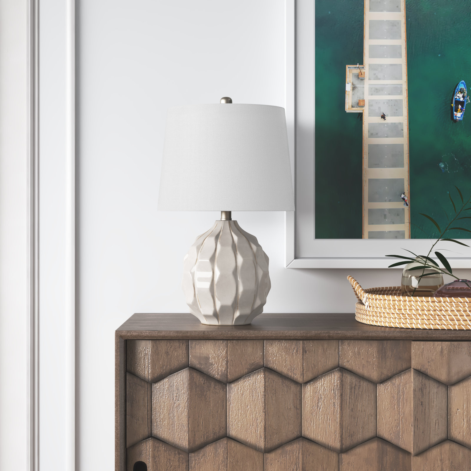 Wade Logan 22 Inch Table Lamp, Cream Round Cascading Ceramic Design Urn ...