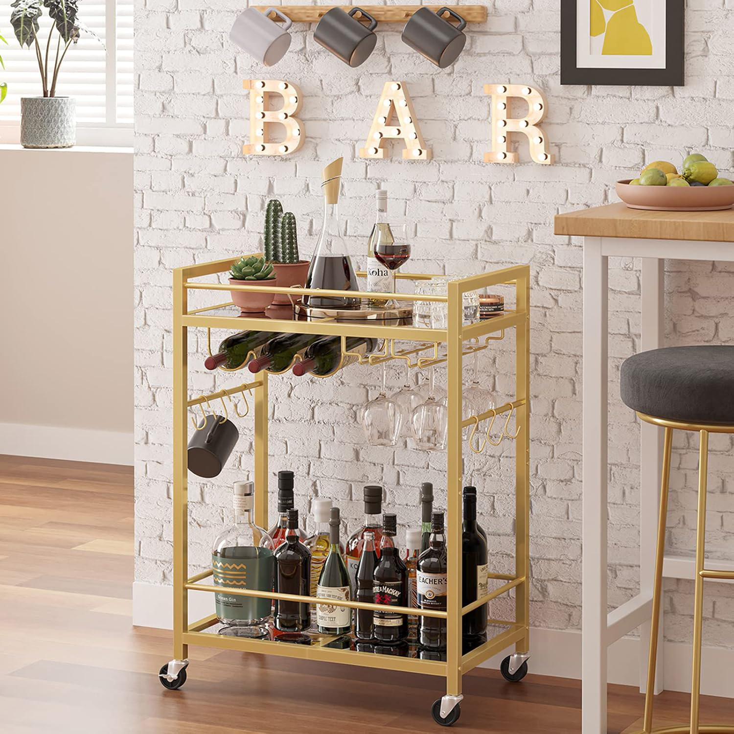 Mercer41 Bar Cart, Serving Cart for Home, Microwave Cart, Drink Cart ...