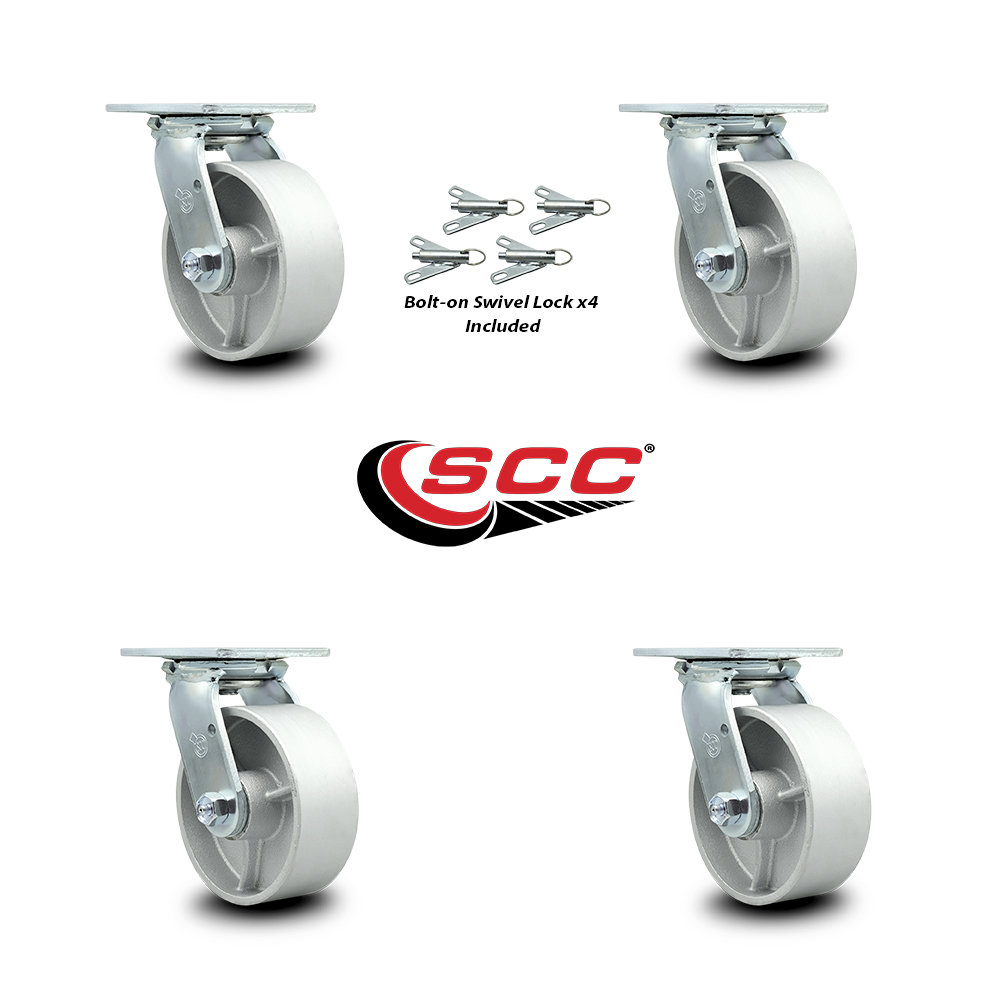 Service Caster 5 Inch Semi Steel Swivel Caster Set with Roller Bearing and Swivel Lock SCC/SCC ...