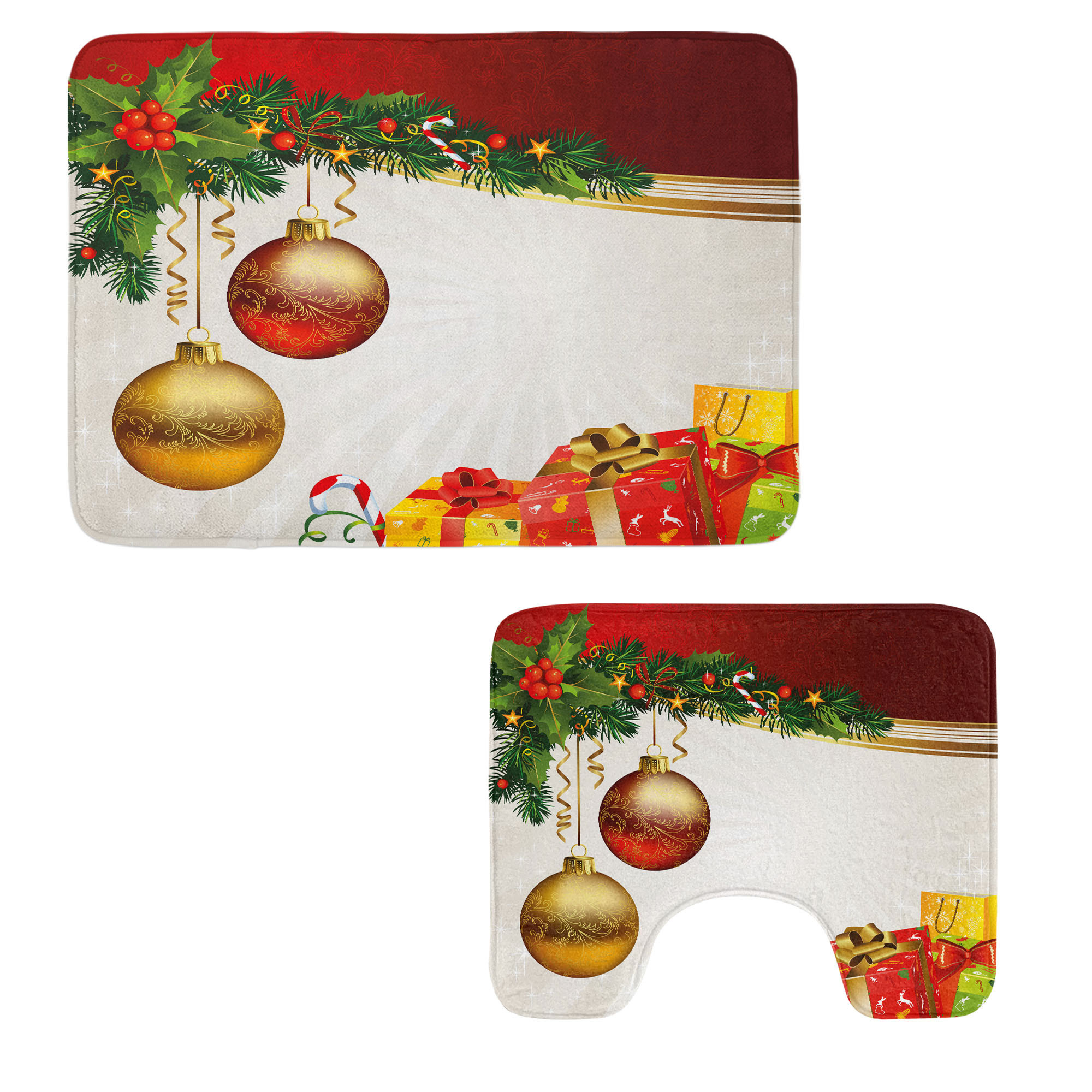 The Holiday Aisle® Christmas Bathroom Rug Set 2 Pieces Rectangle ...