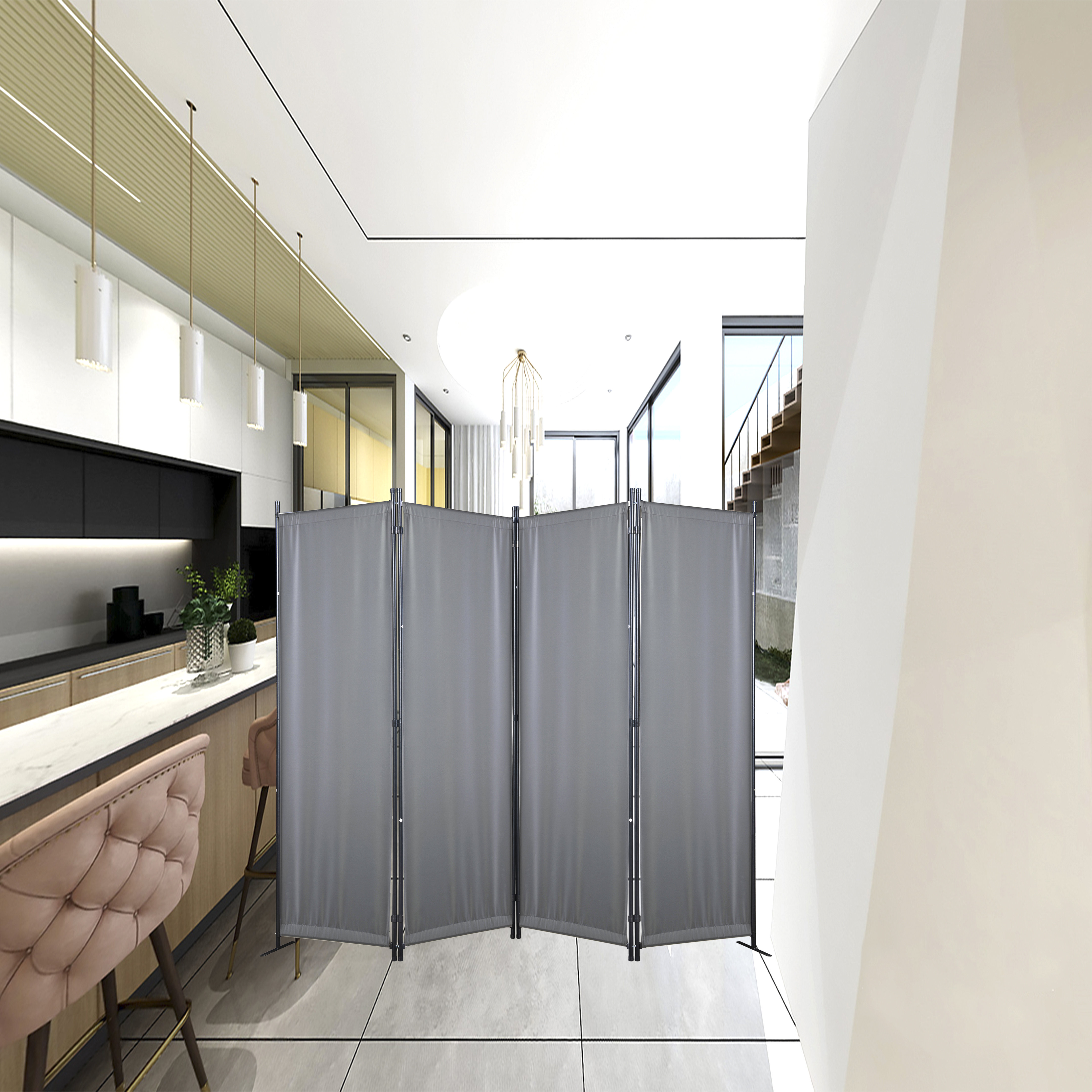 Rebrilliant Cloison pliante en métal à 4 panneaux l 88 po x H 67,5 po ...