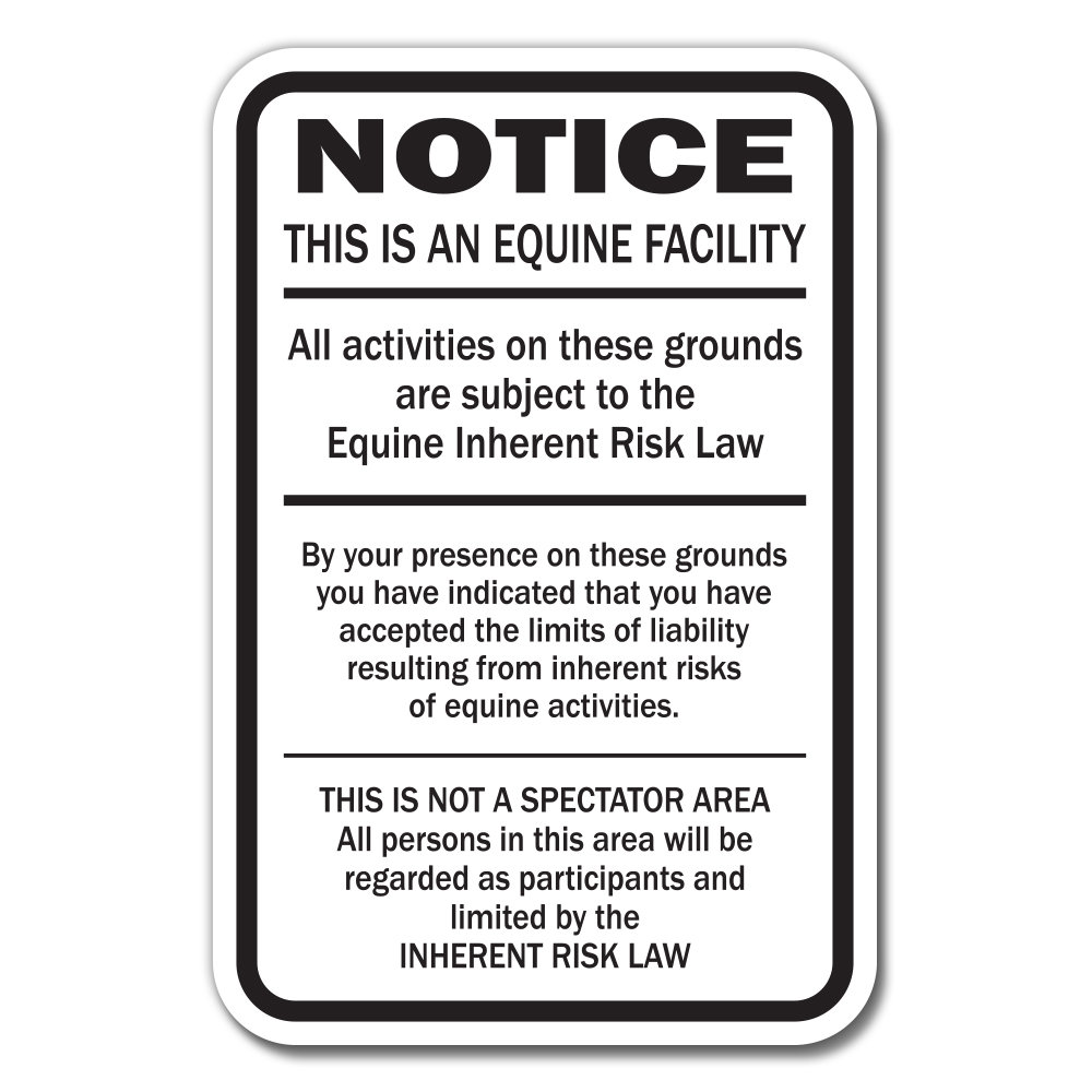 SignMission Supplemental Equine Liability Sign Warning Statute Horse ...