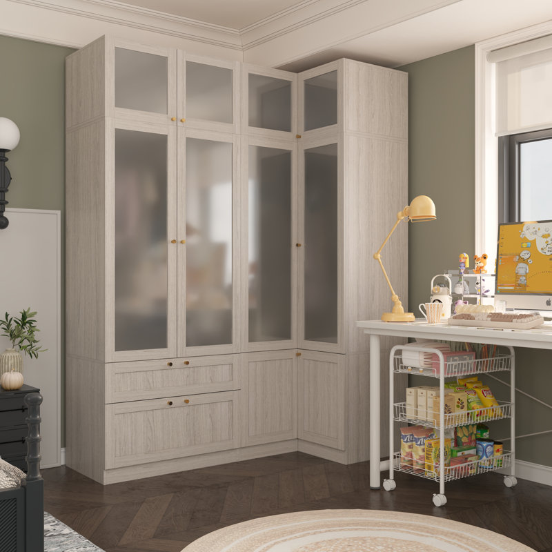 Latitude Run® Elegant L-Shaped Corner Wardrobe With Overhead Storage ...