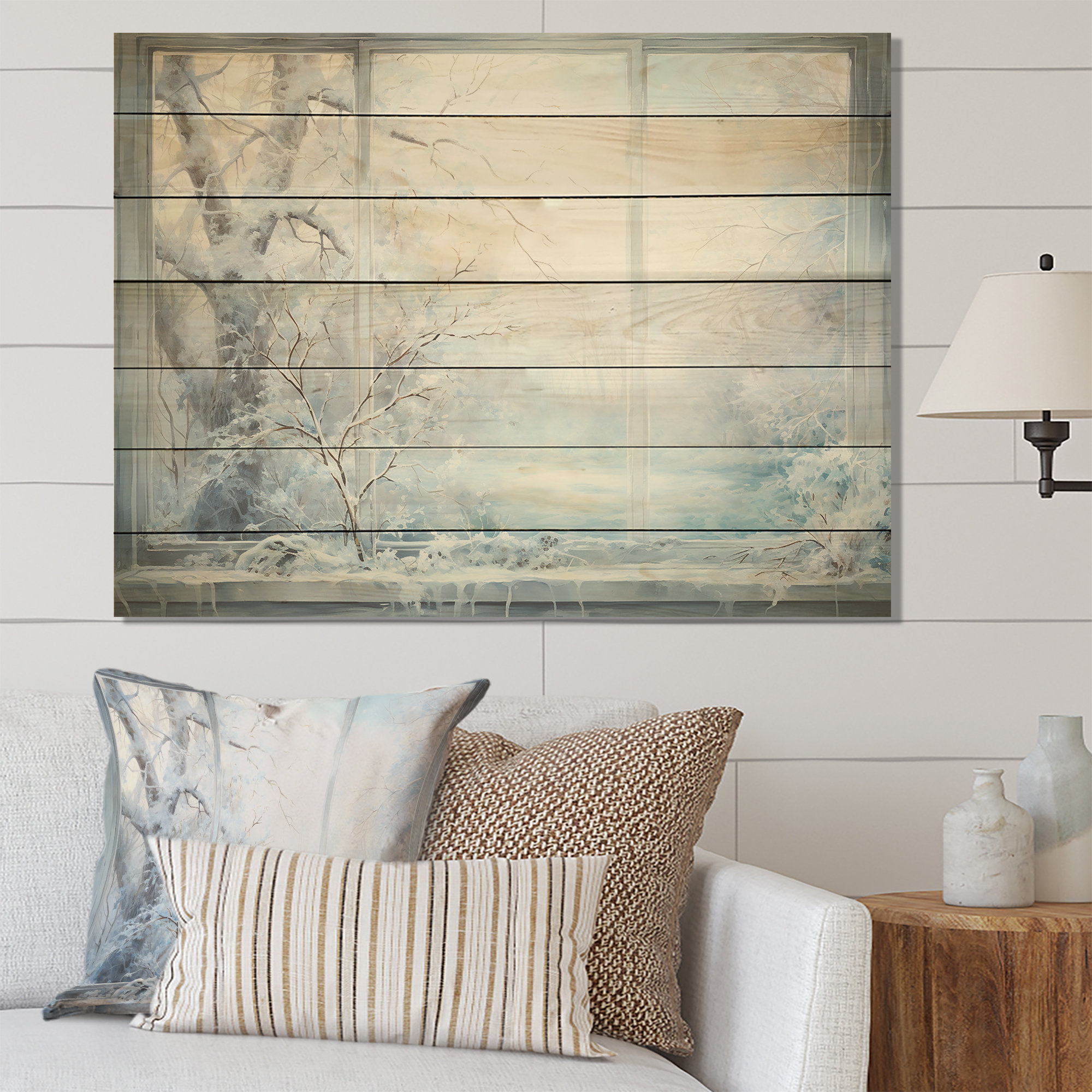 Winston Porter Winter River Window View IV - Winter Landscape On Wood ...