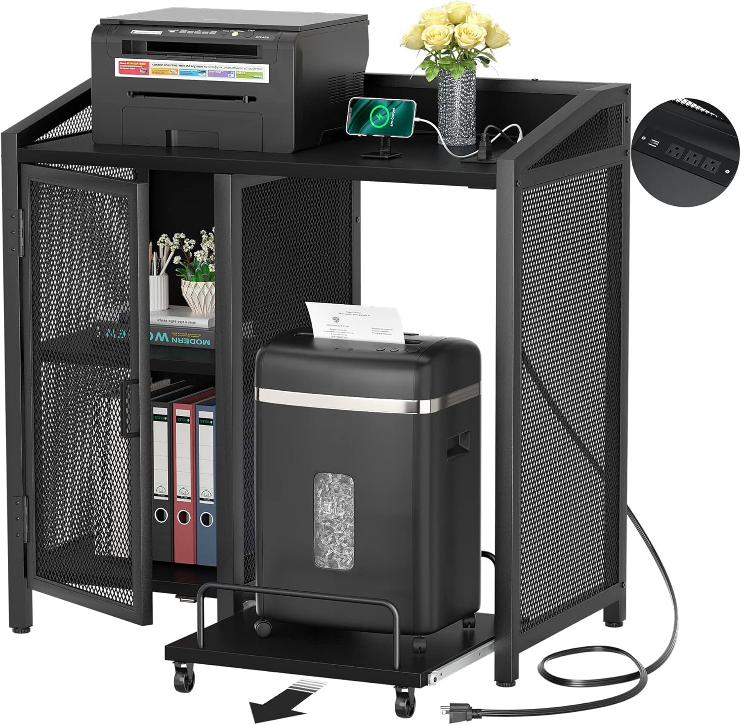 BY Family Modern Vertical File Cabinet With Paper Shredder Stand, Built ...