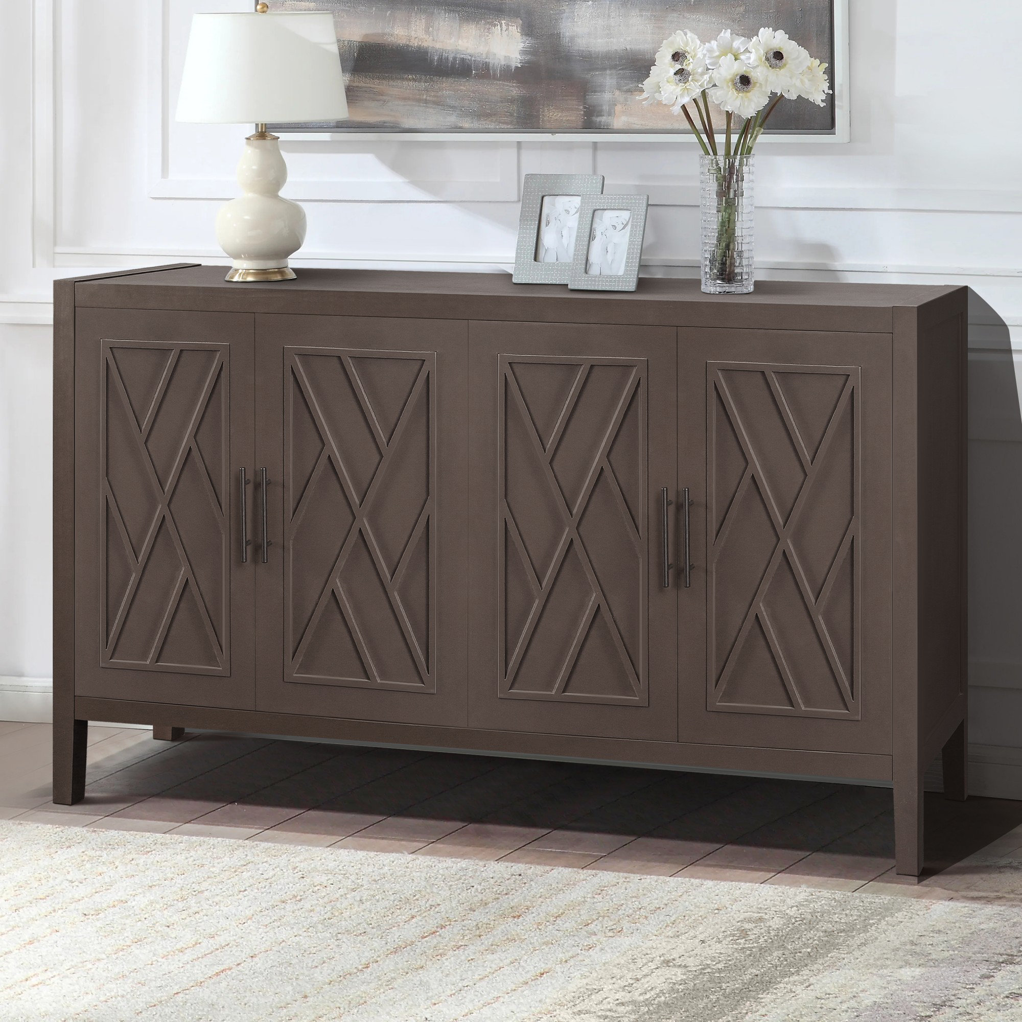 Gracie Oaks 4 Door Wooden Miter Sideboard, Hallway Entryway Cabinet ...