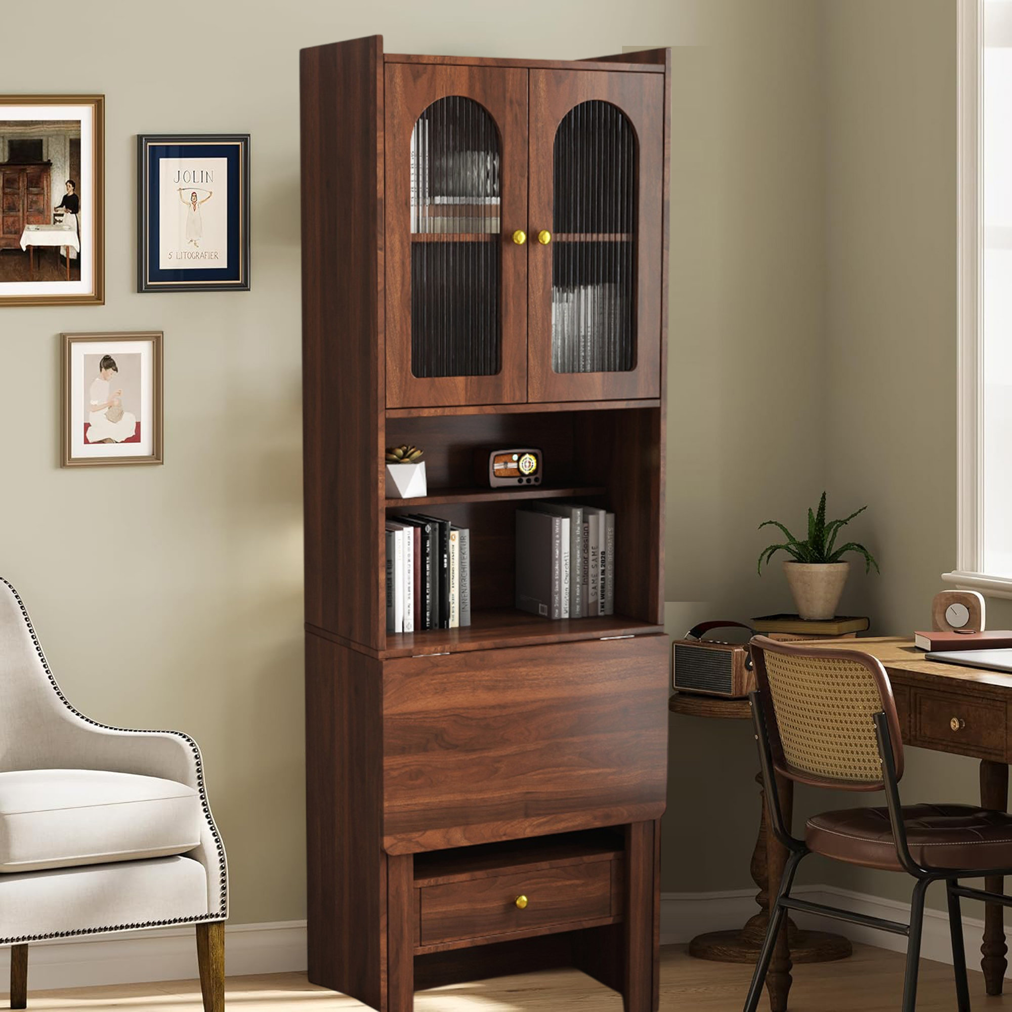 Winston Porter Multi-Function Fold-Out Convertible Work Desk With Shelf ...