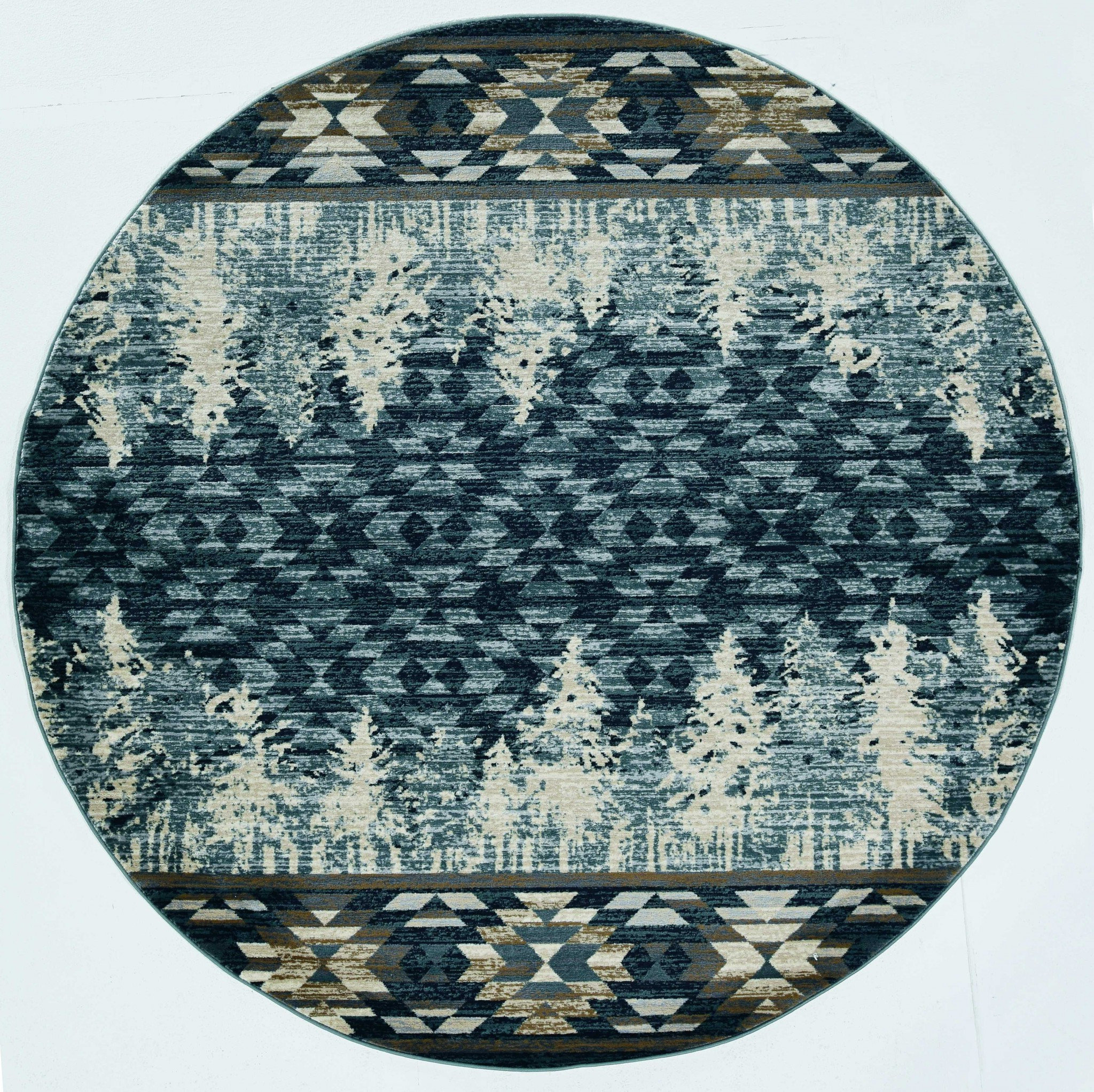 Cozy Collective Slate Blue And Ivory Southwestern Round Rug | Wayfair