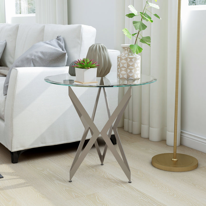 Orren Ellis Jenny Glass Top Abstract End Table | Wayfair
